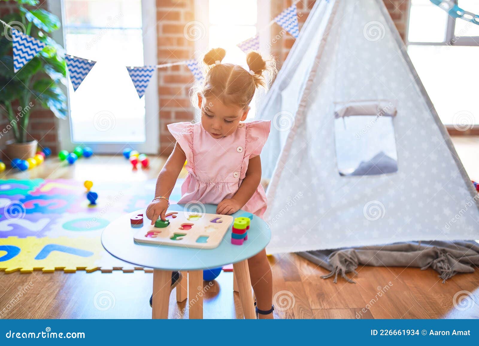 Young Beautiful Toddler Learning Mathematics Playing with Maths Game at ...