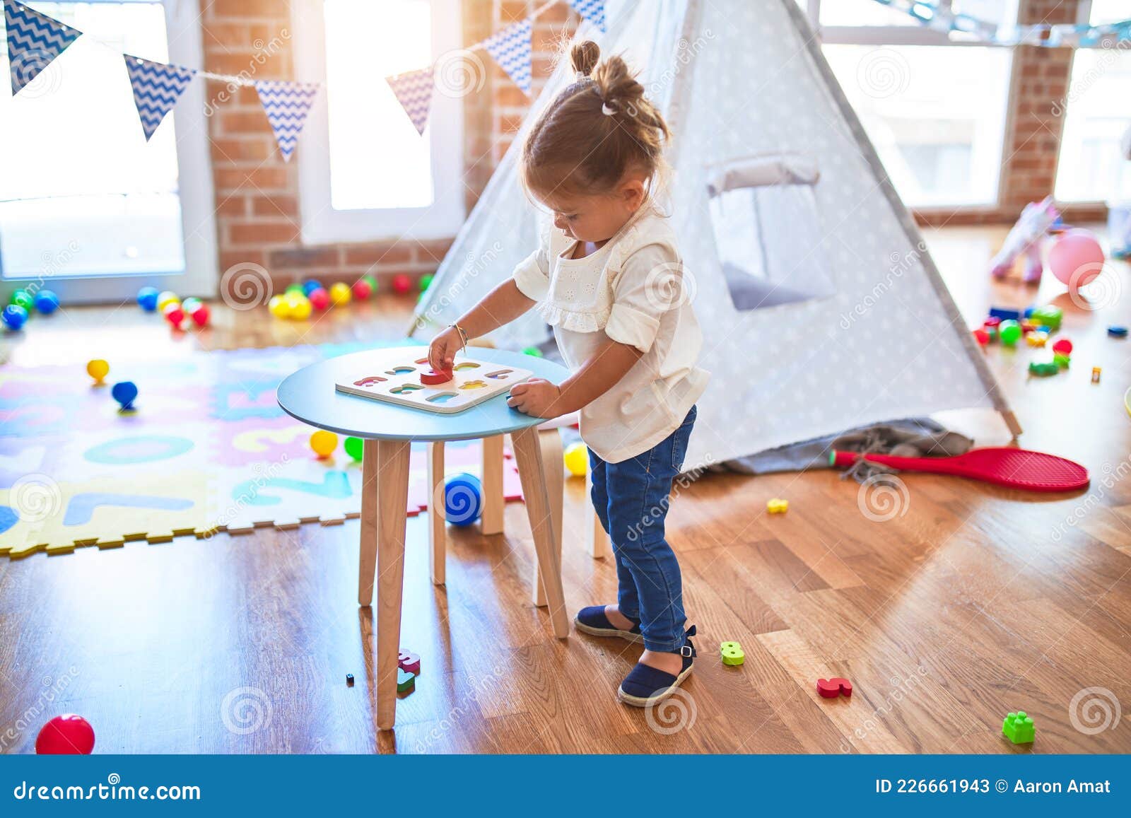 Young Beautiful Toddler Learning Mathematics Playing with Maths Game at ...