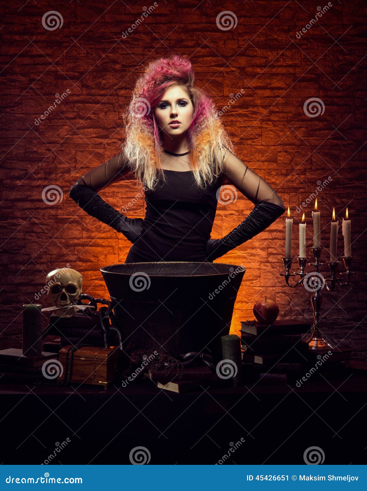Young and Beautiful Witch Making Witchcraft in the Dungeon Stock Image ...