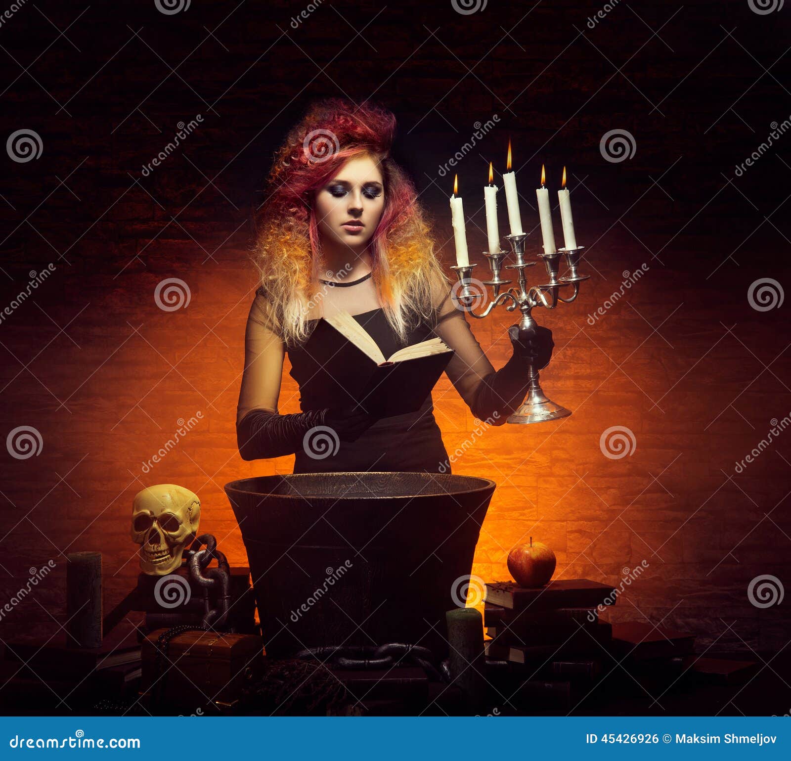 Young and Beautiful Witch Making Witchcraft in the Dungeon Stock Photo ...