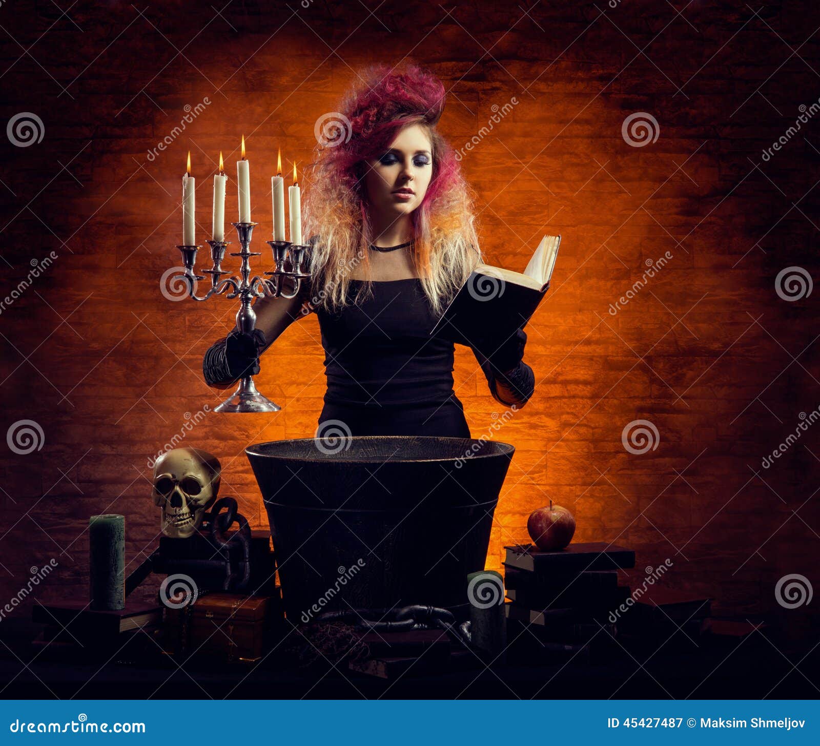 Young and Beautiful Witch Making Witchcraft in the Dungeon Stock Image ...