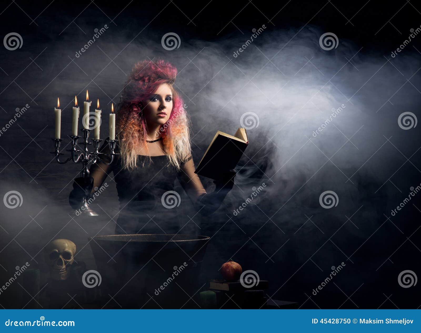 Young and Beautiful Witch Making Witchcraft in the Dungeon Stock Photo ...