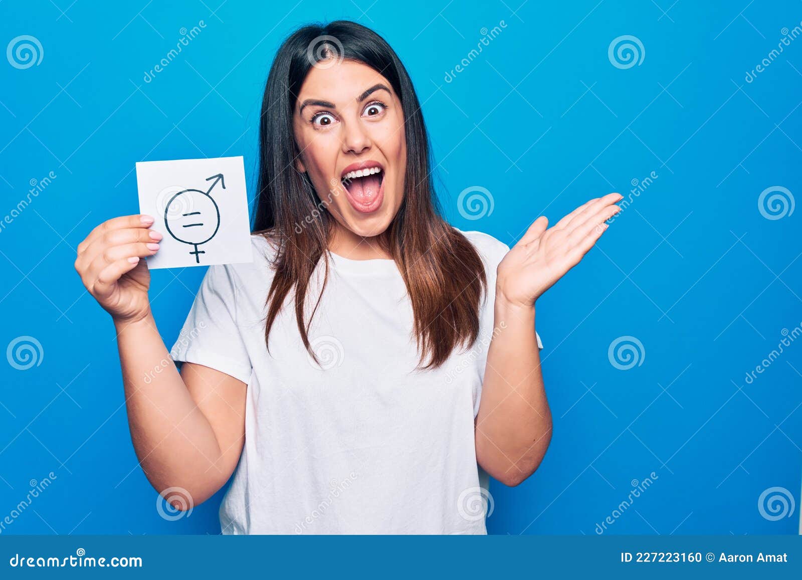 Young Beautiful Woman Asking For Sex Discrimination Holding Paper With