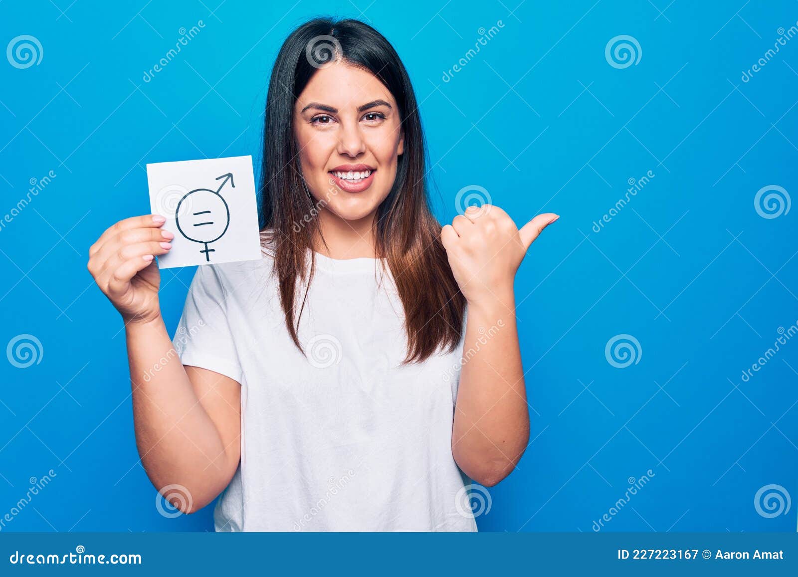 Young Beautiful Woman Asking For Sex Discrimination Holding Paper With