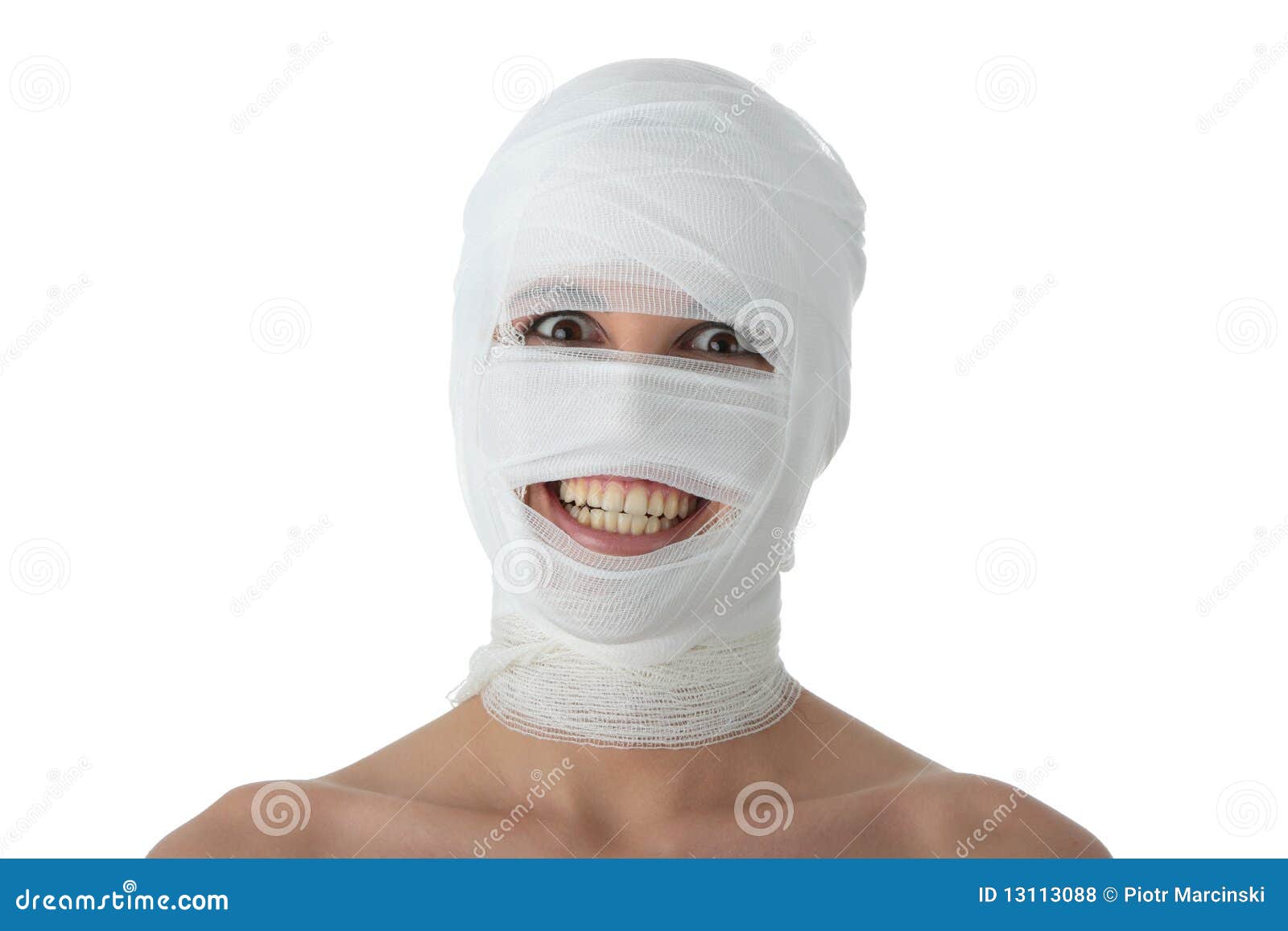 Young And Beautiful Woman With Bandage On Head Royalty Free Stock ...