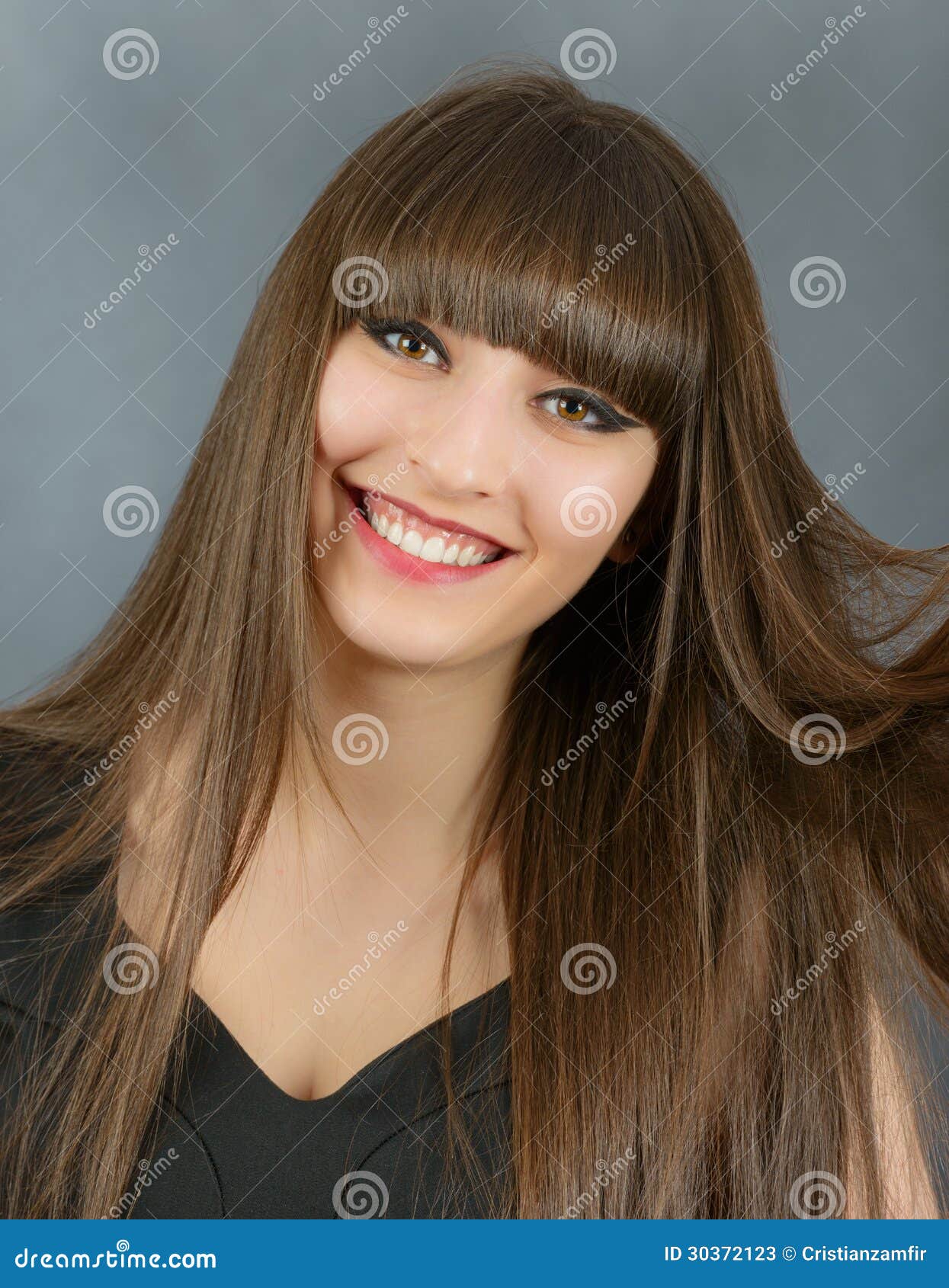 Young Beautiful Woman with Bangs in Studio Stock Image - Image of ...