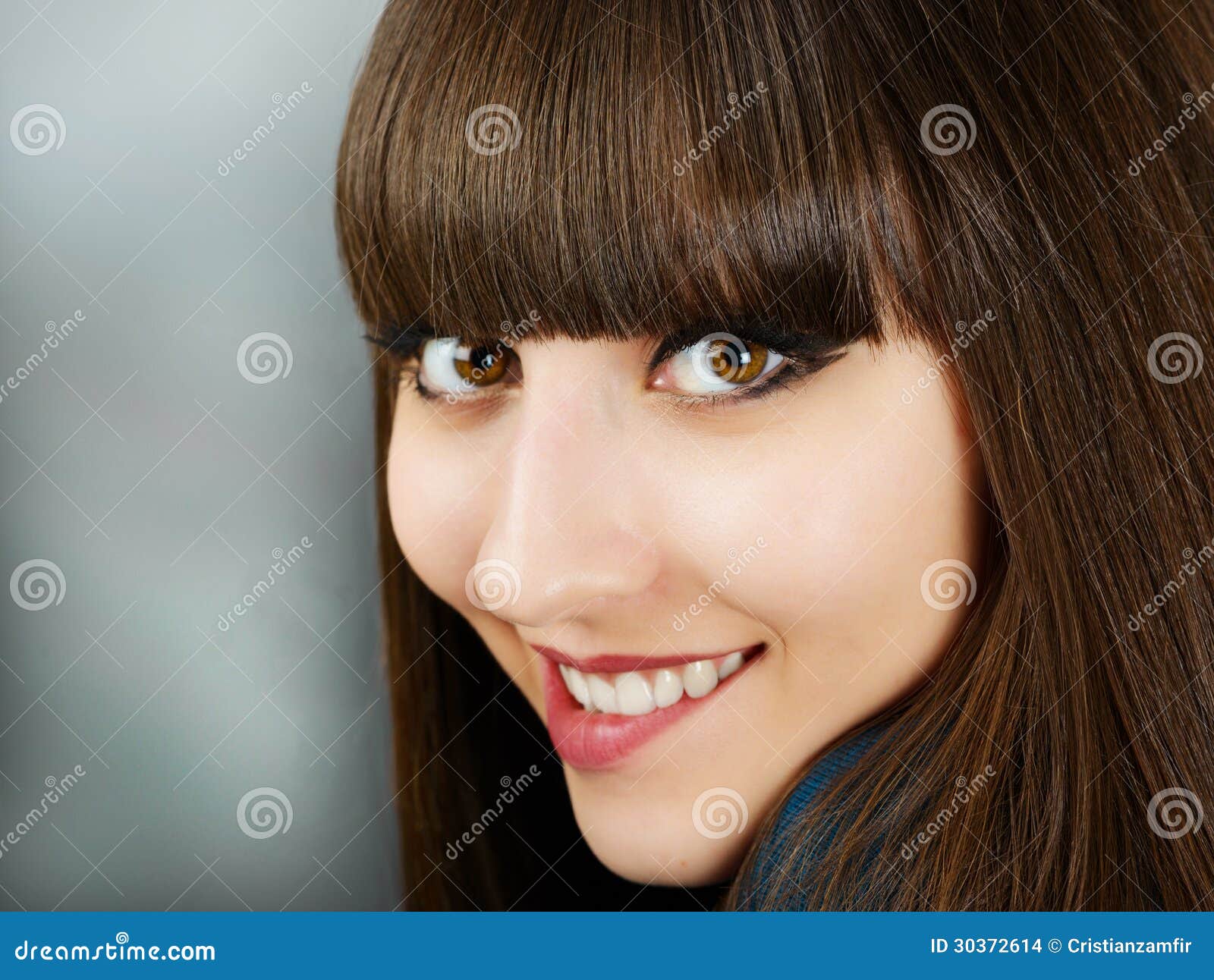 Young Beautiful Woman with Bangs in Studio Stock Photo - Image of ...
