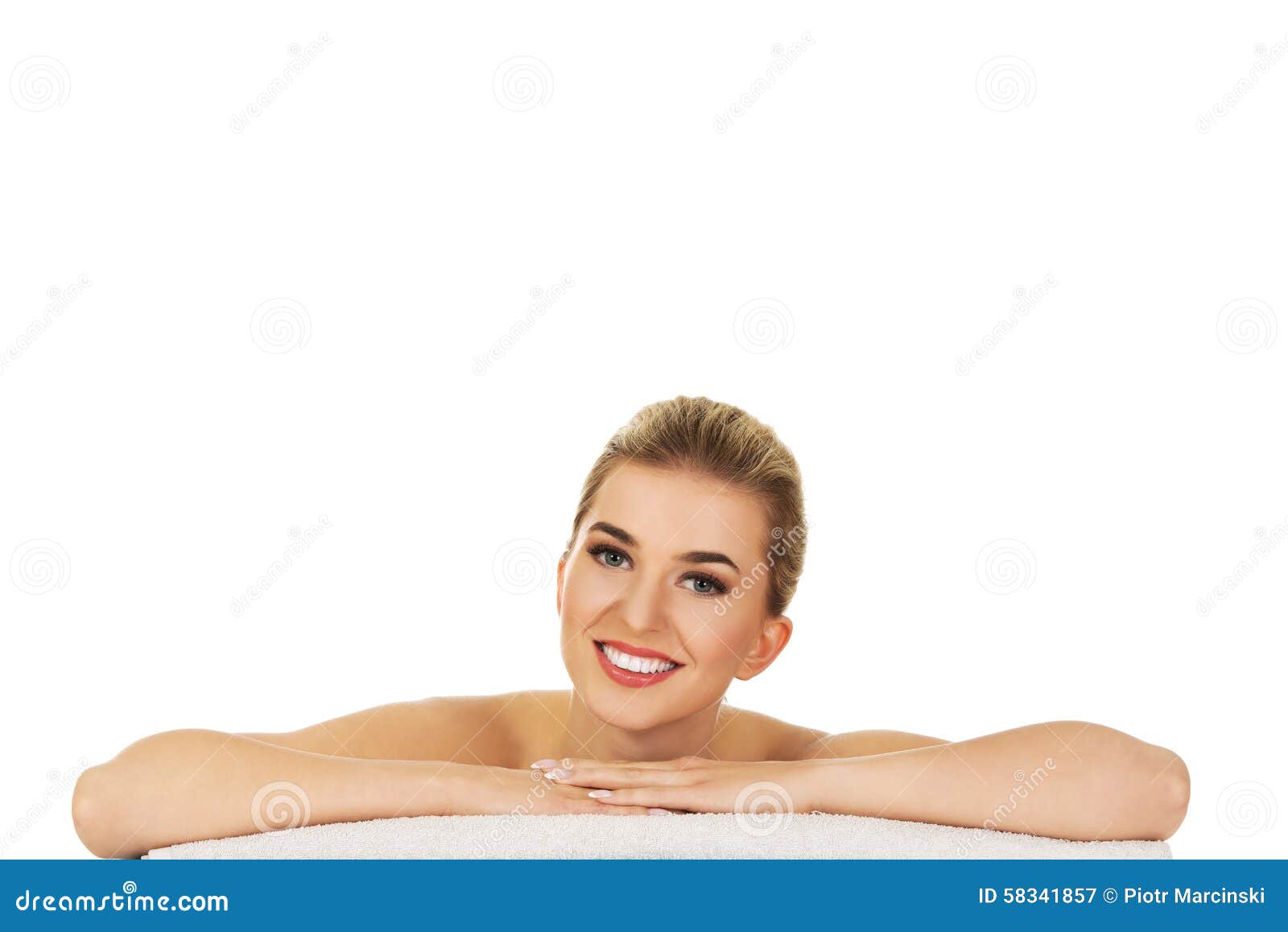 Young Beautiful Woman Based on Table Stock Image - Image of female ...