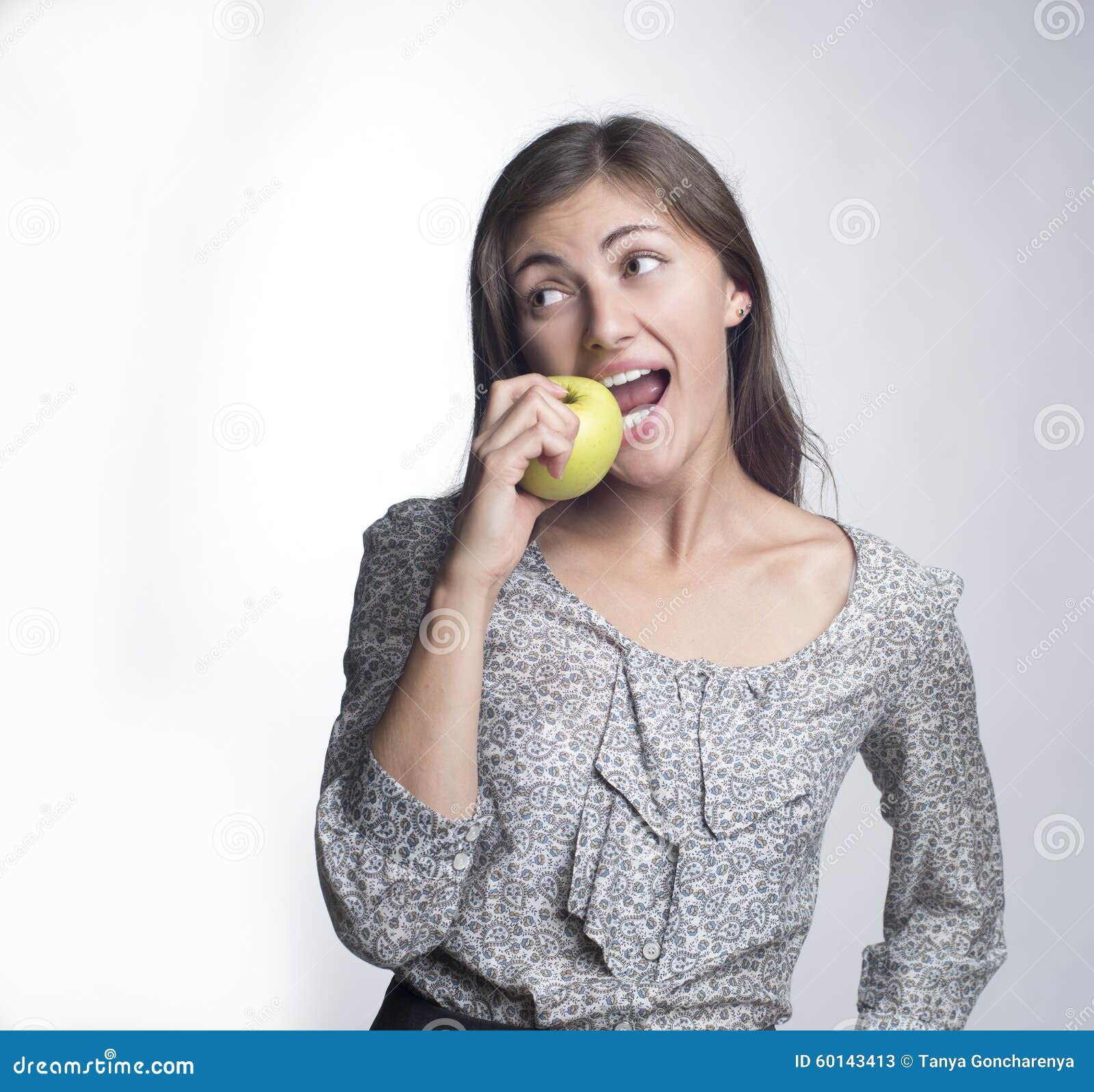 Young Beautiful Woman Bites Apple Stock Image - Image of hygiene ...