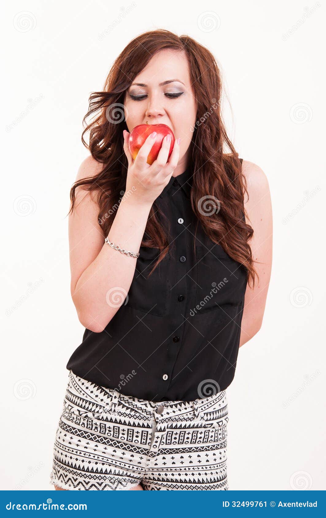 Young Beautiful Woman Biting a Red Apple Stock Image - Image of natural ...
