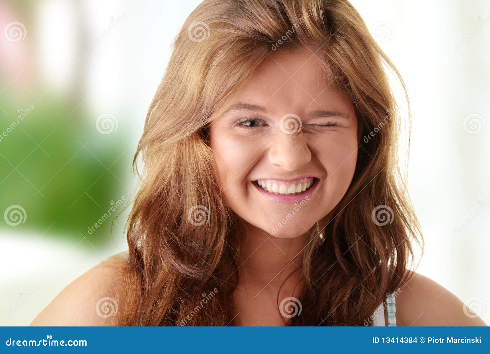 Young Beautiful Woman Blinking Stock Photo - Image of shot, flirt: 13414384