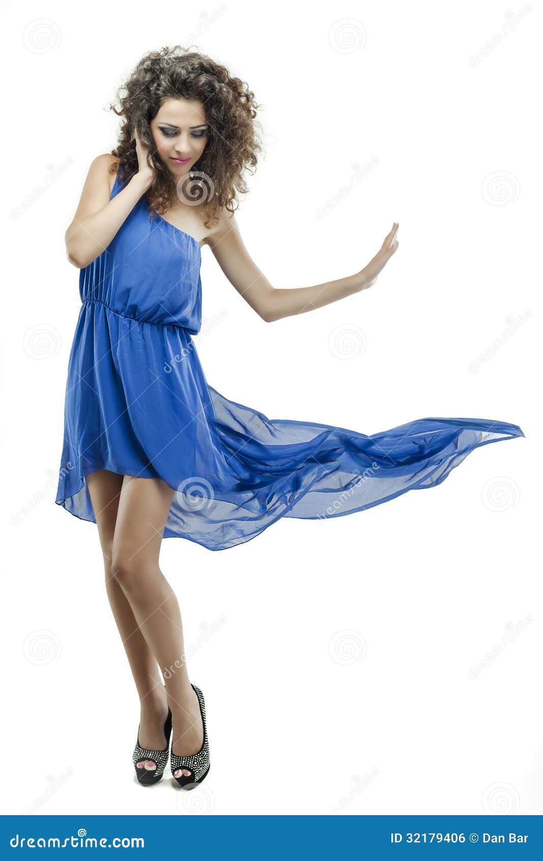 Young Beautiful Woman in Blue Dress Stock Photo - Image of lady, face ...