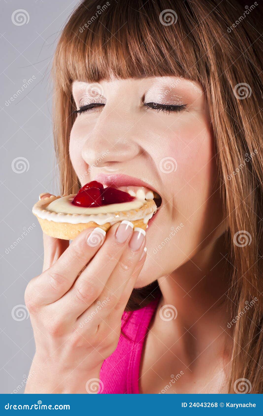 Young Beautiful Woman with a Cake Stock Photo - Image of cheerful ...