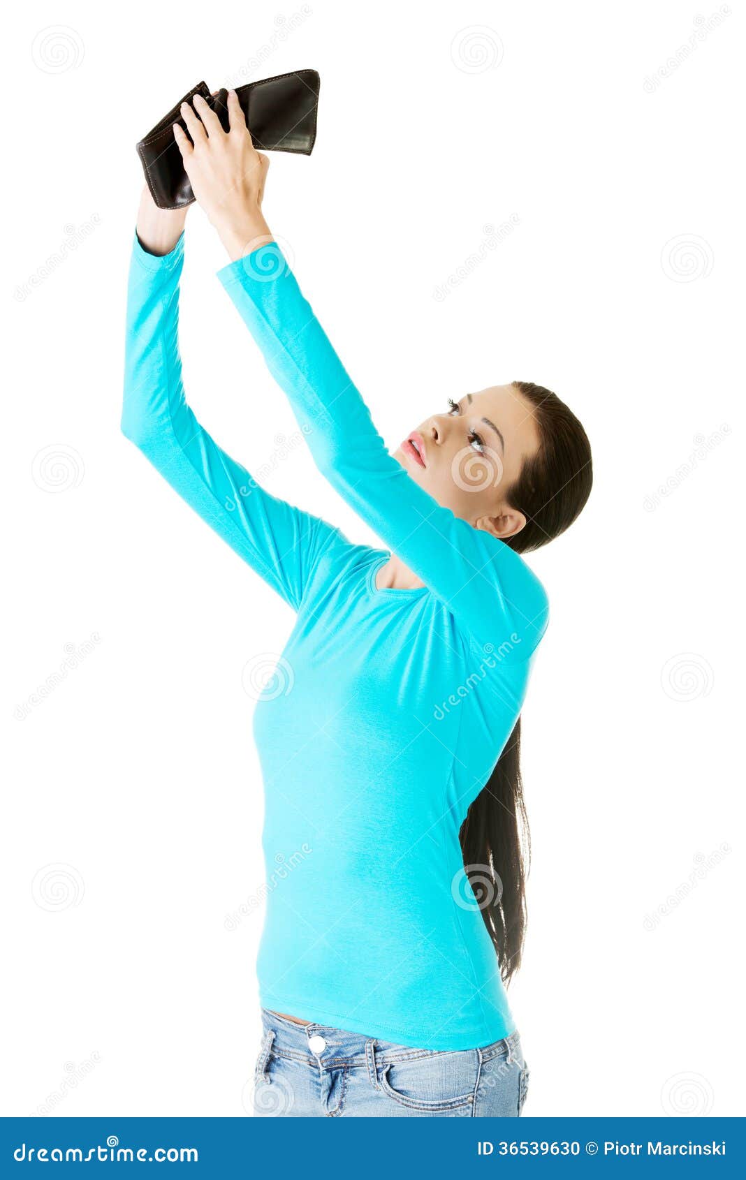 Young Beautiful Woman Checking Her Empty Wallet. Stock Photo - Image of ...