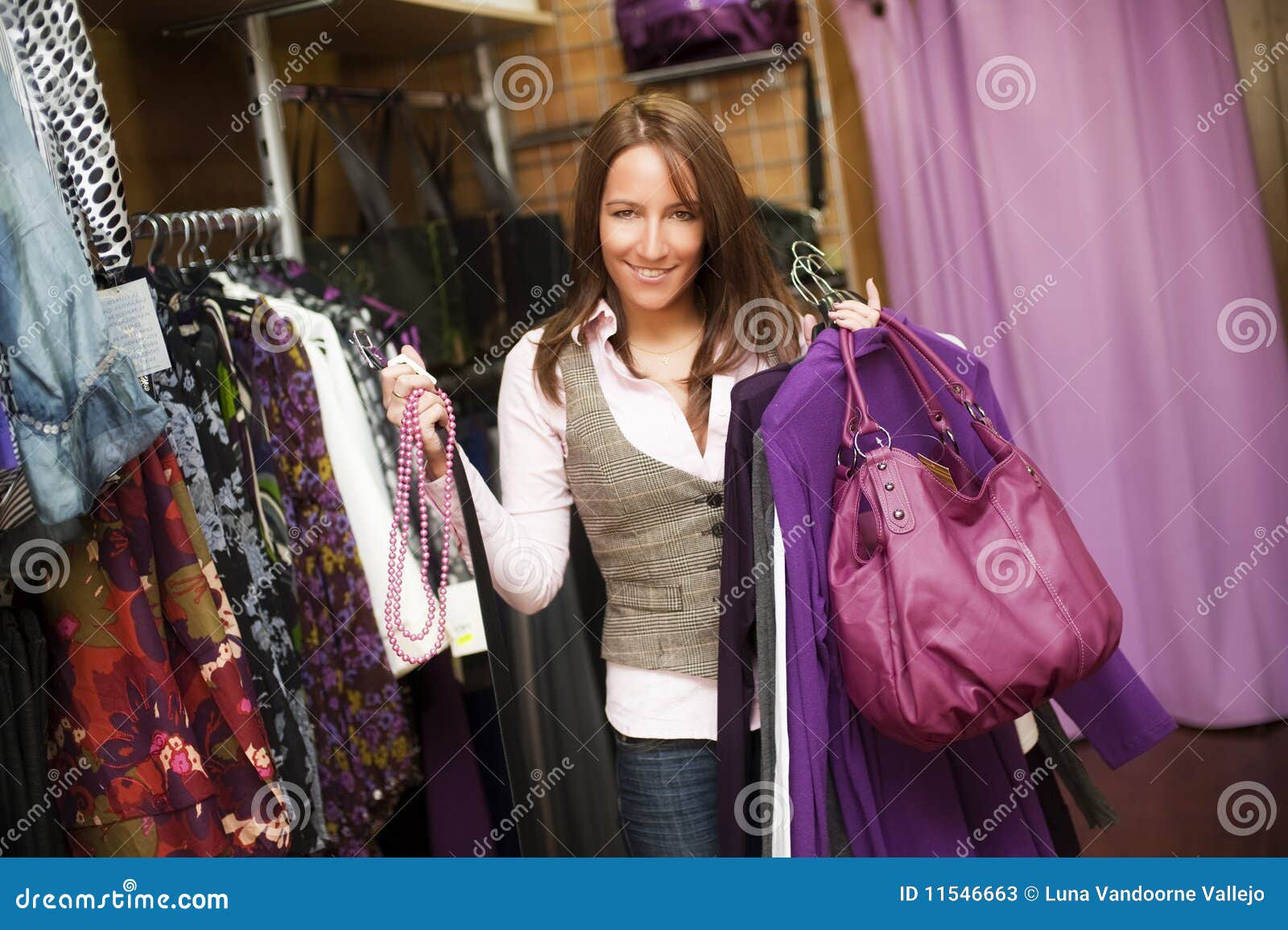 Young Beautiful Woman in Clothes Store. Stock Image - Image of sale ...