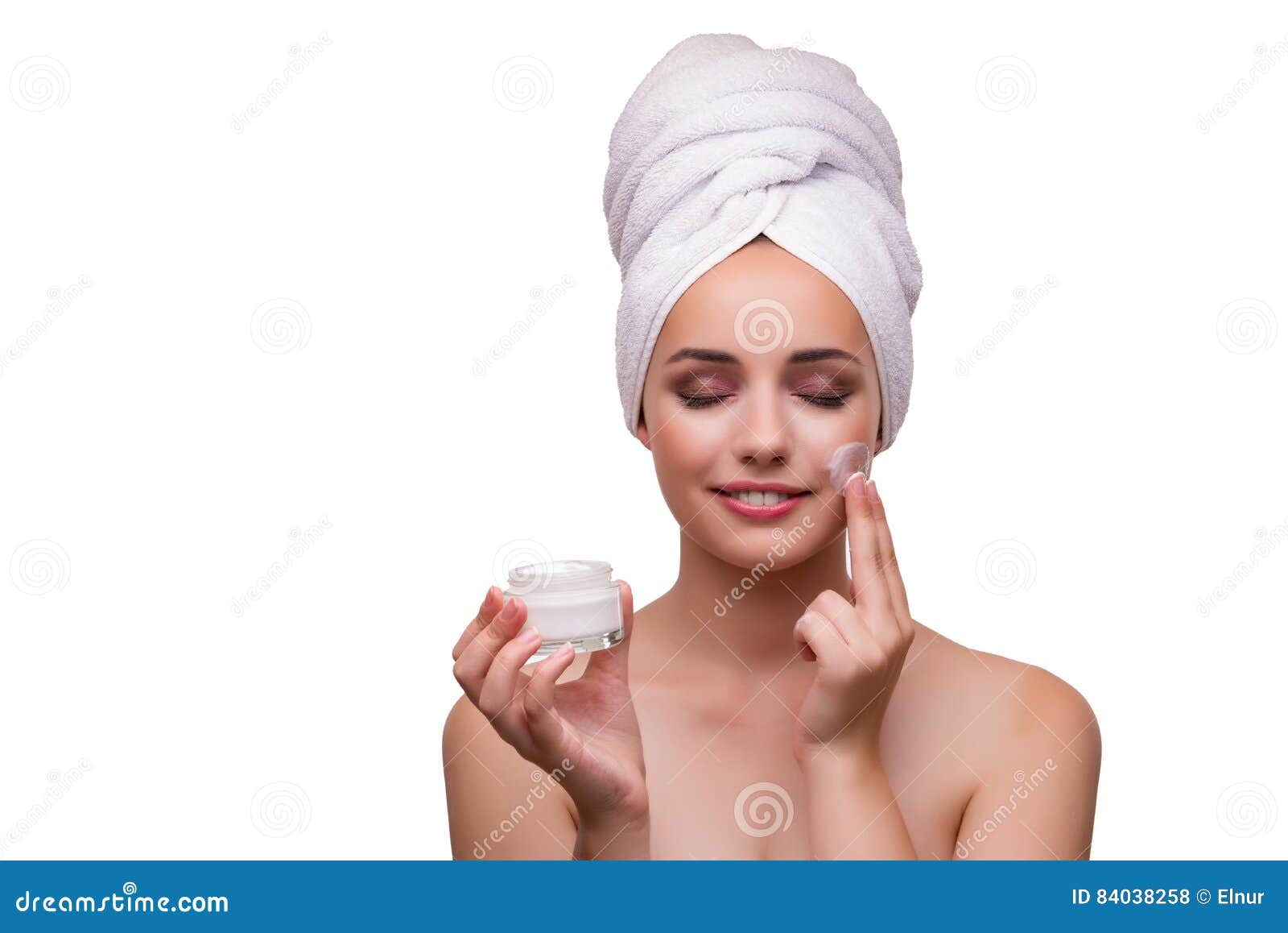 The Young Beautiful Woman with Cream Isolated on White Stock Photo ...