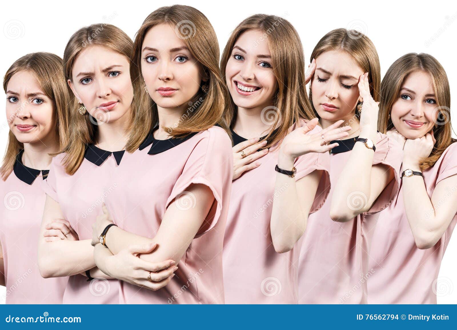 Young Beautiful Woman with Different Emotions Stock Photo - Image of ...