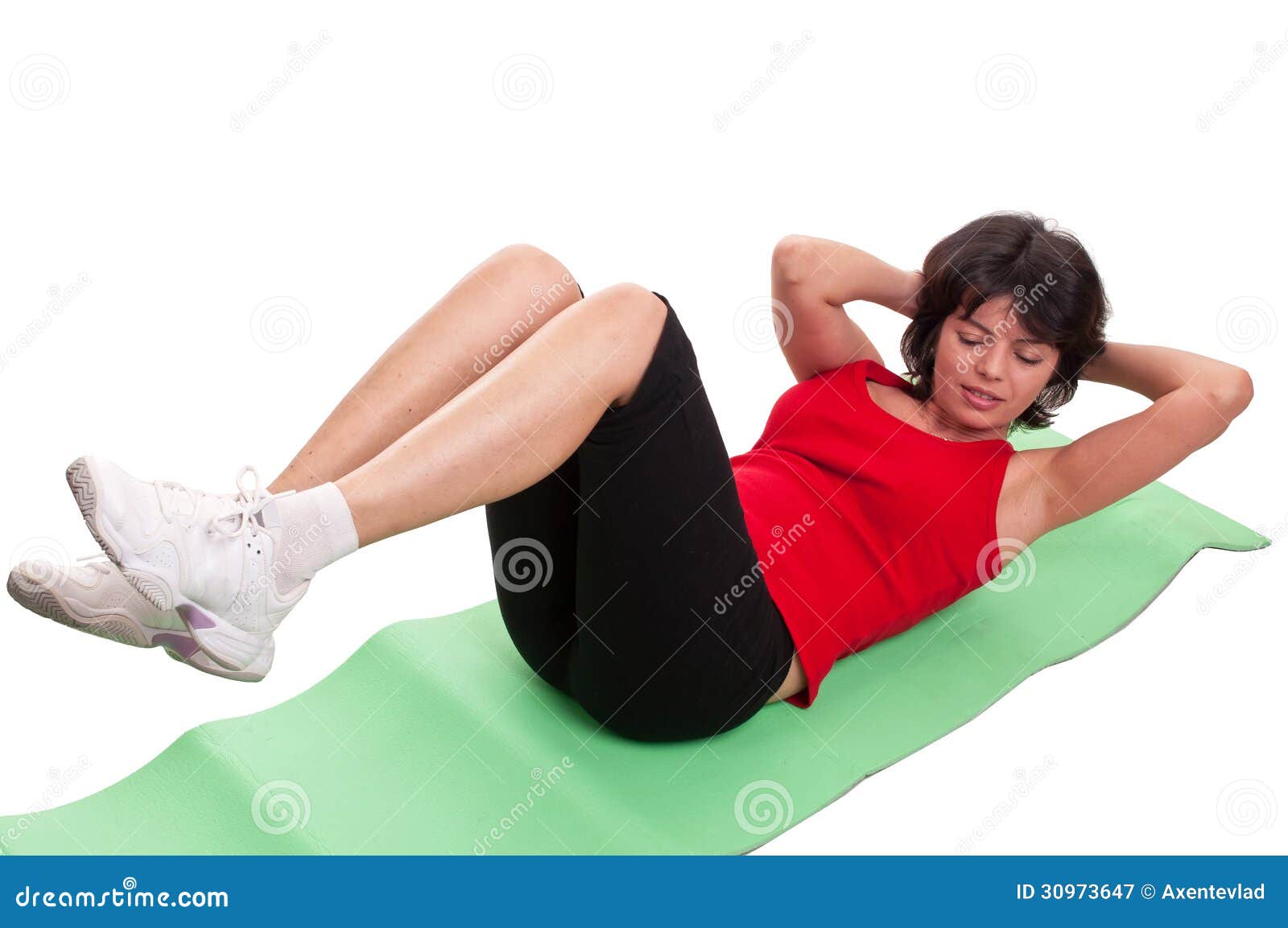 Young Beautiful Woman Doing Exercise for Abs Isolated on White ...