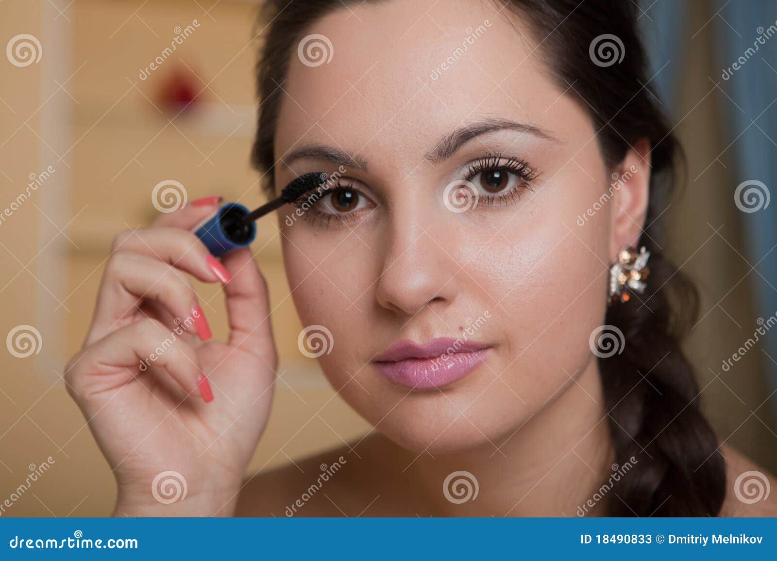 Young Beautiful Woman Doing Makeup. Stock Image - Image of face, color ...