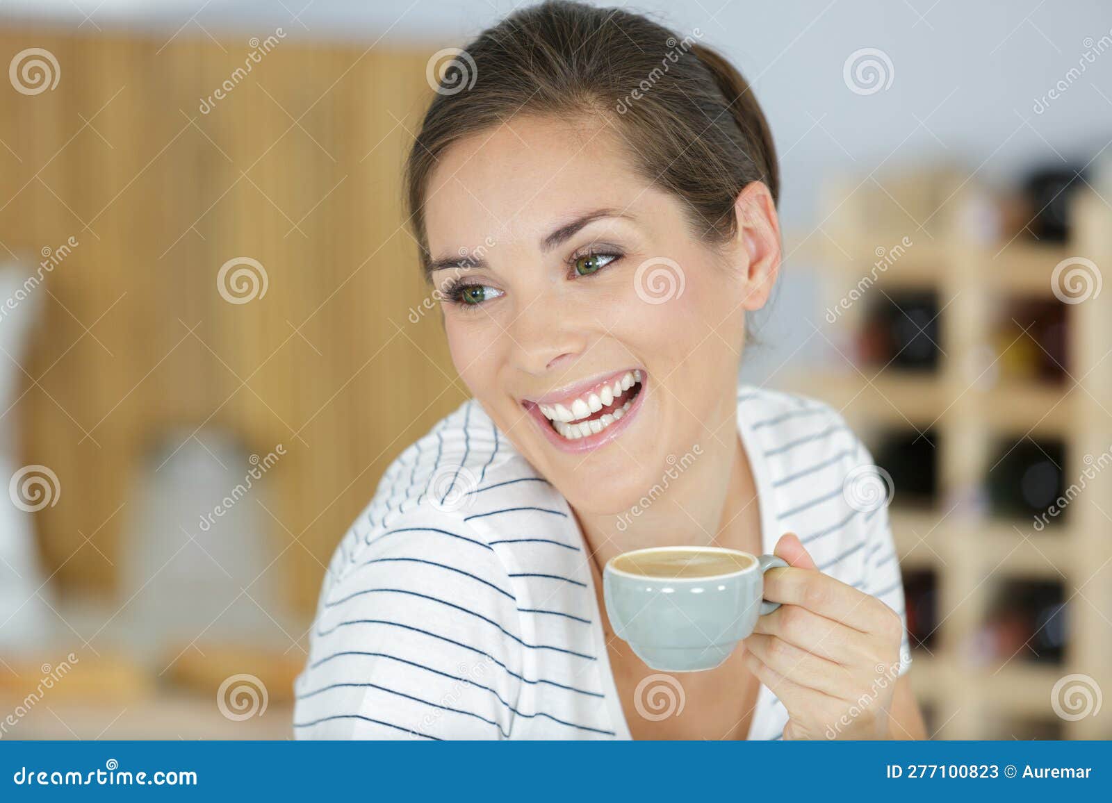 Young Beautiful Woman Drinking Coffee at Home Stock Image - Image of ...