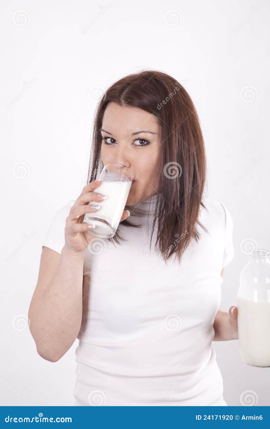 Young Beautiful Woman Drinking Milk Stock Photo - Image of healthy ...
