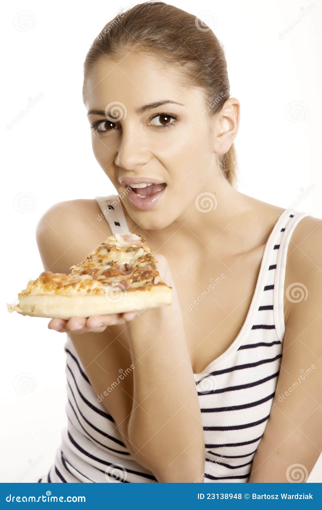 Young Beautiful Woman Eat Pizza Stock Photo - Image of italian, healthy ...