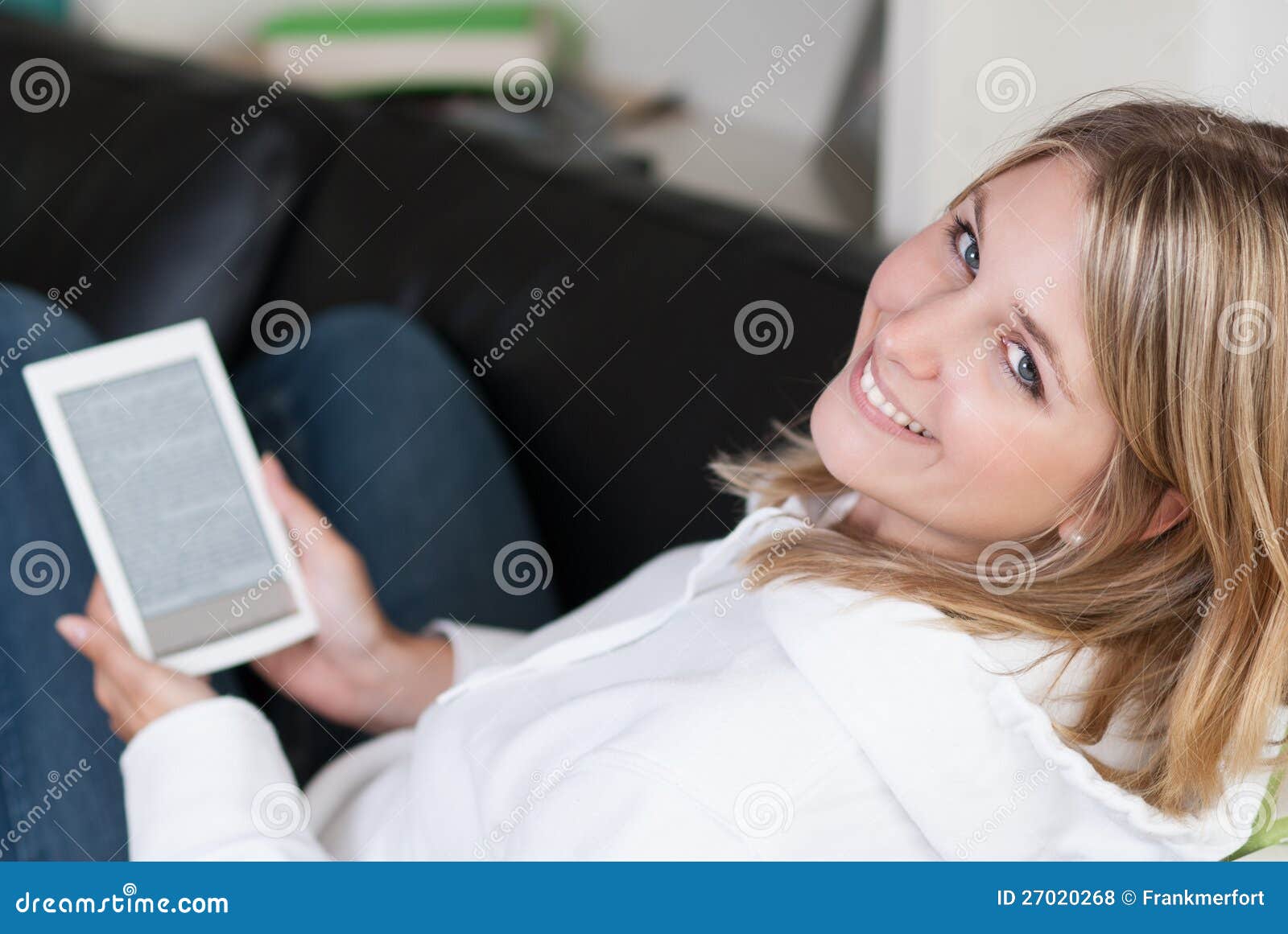Young Beautiful Woman with EBook Reader Stock Photo - Image of haired ...