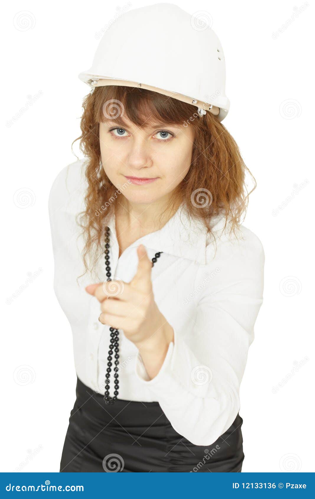 Young Beautiful Woman Engineer in Helmet on White Stock Photo - Image ...