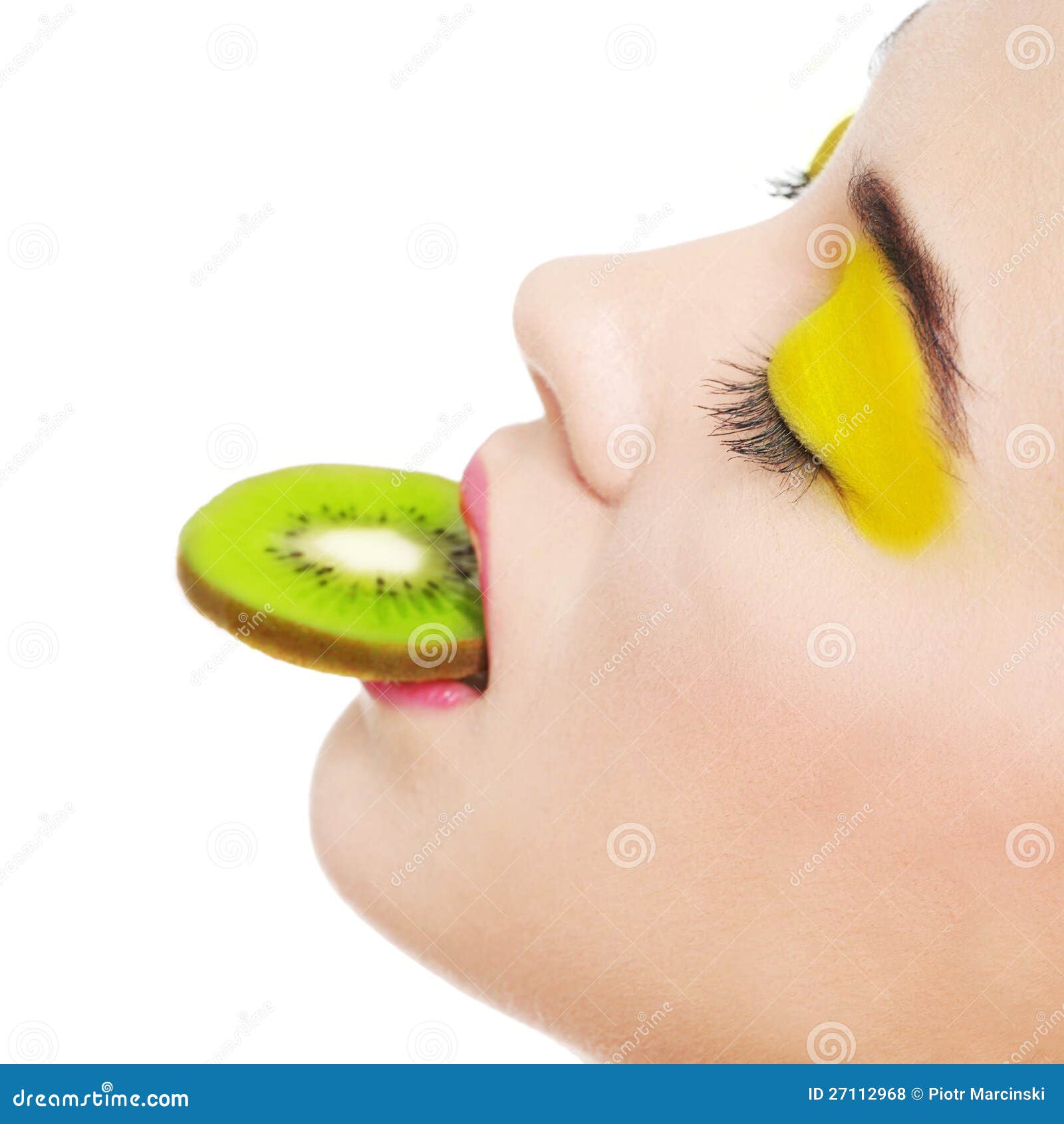 Young Beautiful Woman Face with Yellow Make Up Stock Photo - Image of ...