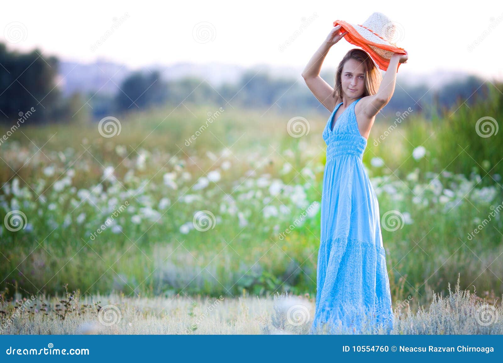 Young Beautiful Woman on Field Stock Photo - Image of beauty, beautiful ...