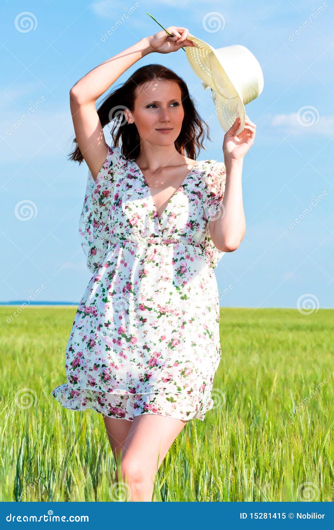 Young Beautiful Woman on Field Stock Image - Image of adult, casual ...