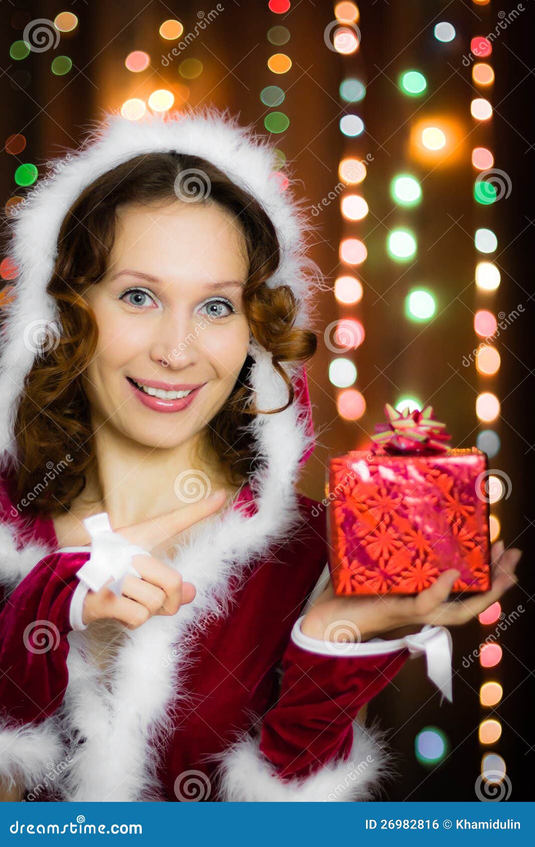 Young Beautiful Woman with a Gift Stock Photo - Image of friendly ...
