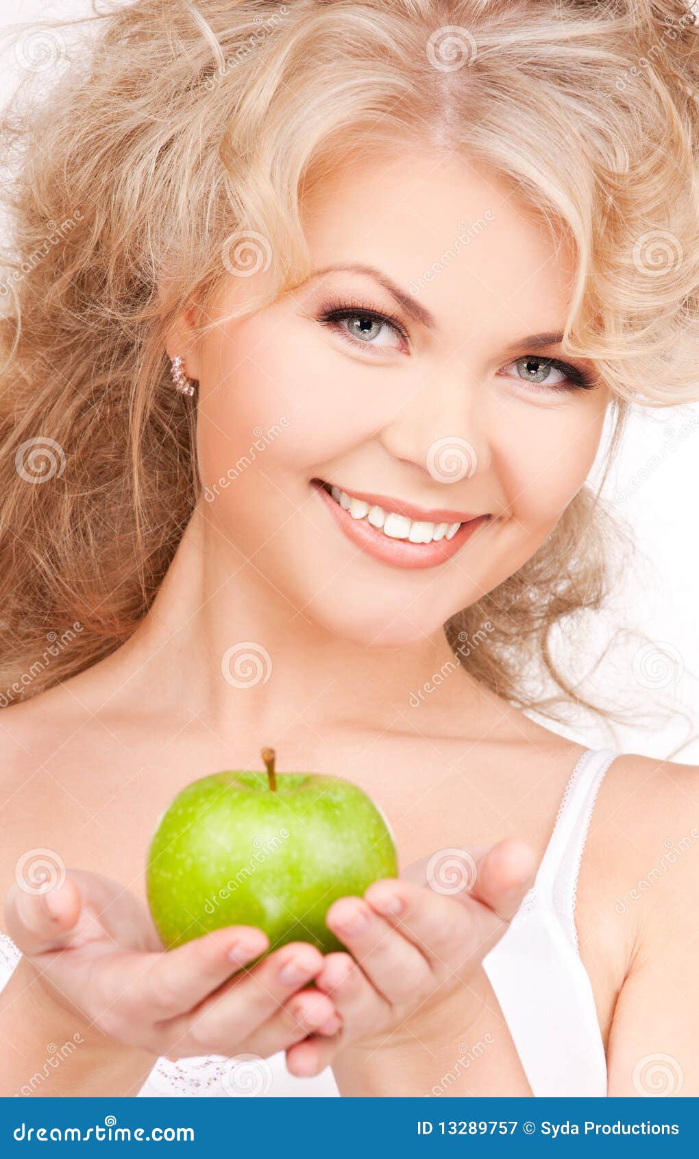 Young Beautiful Woman with Green Apple Stock Image - Image of delicious ...