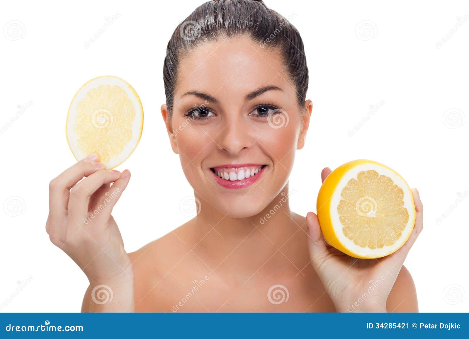 Young Beautiful Woman with Half of Lemon Stock Image - Image of female ...