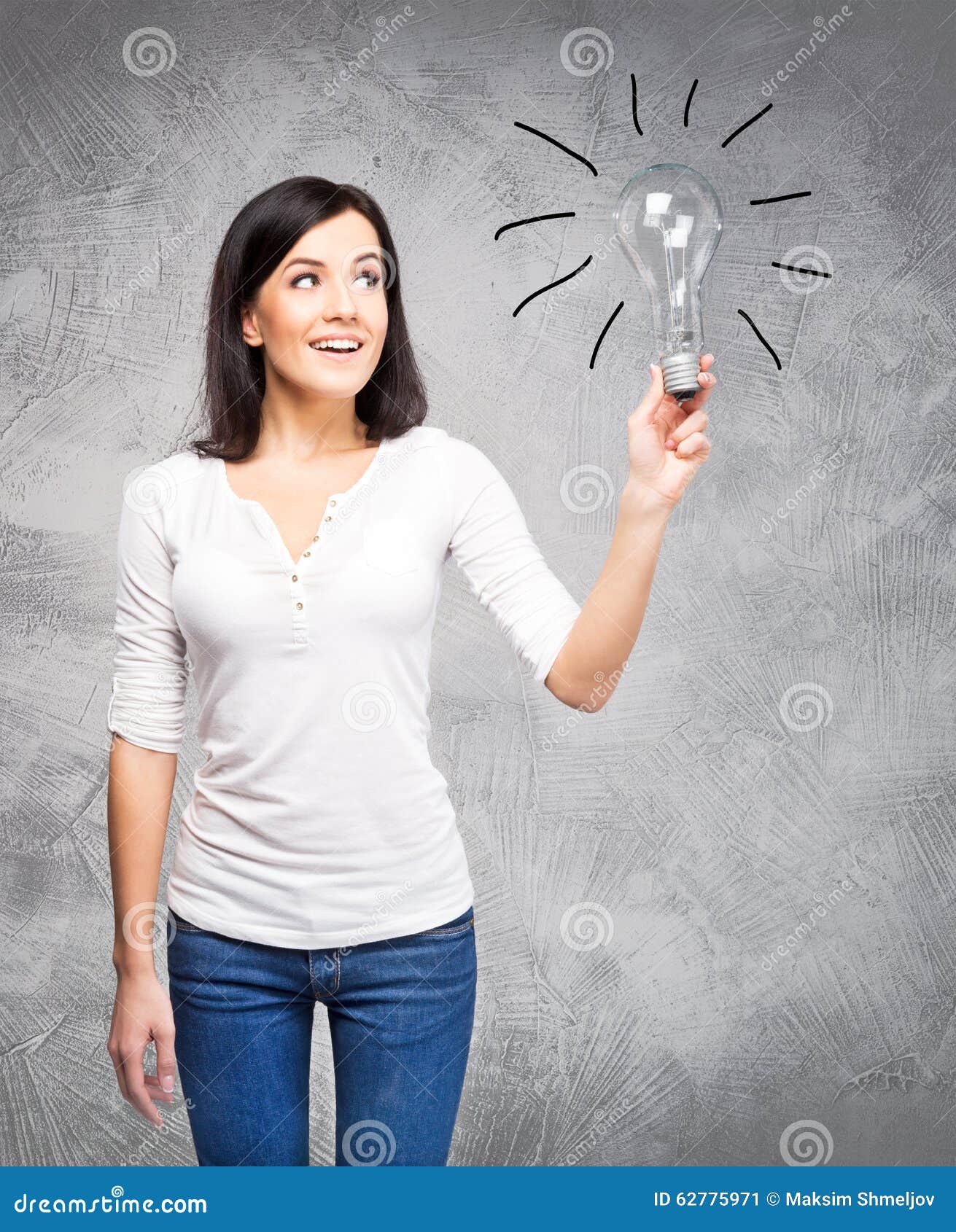 Excellent Idea. Portrait Of Inspired Adult Blond Woman In Stylish Denim ...