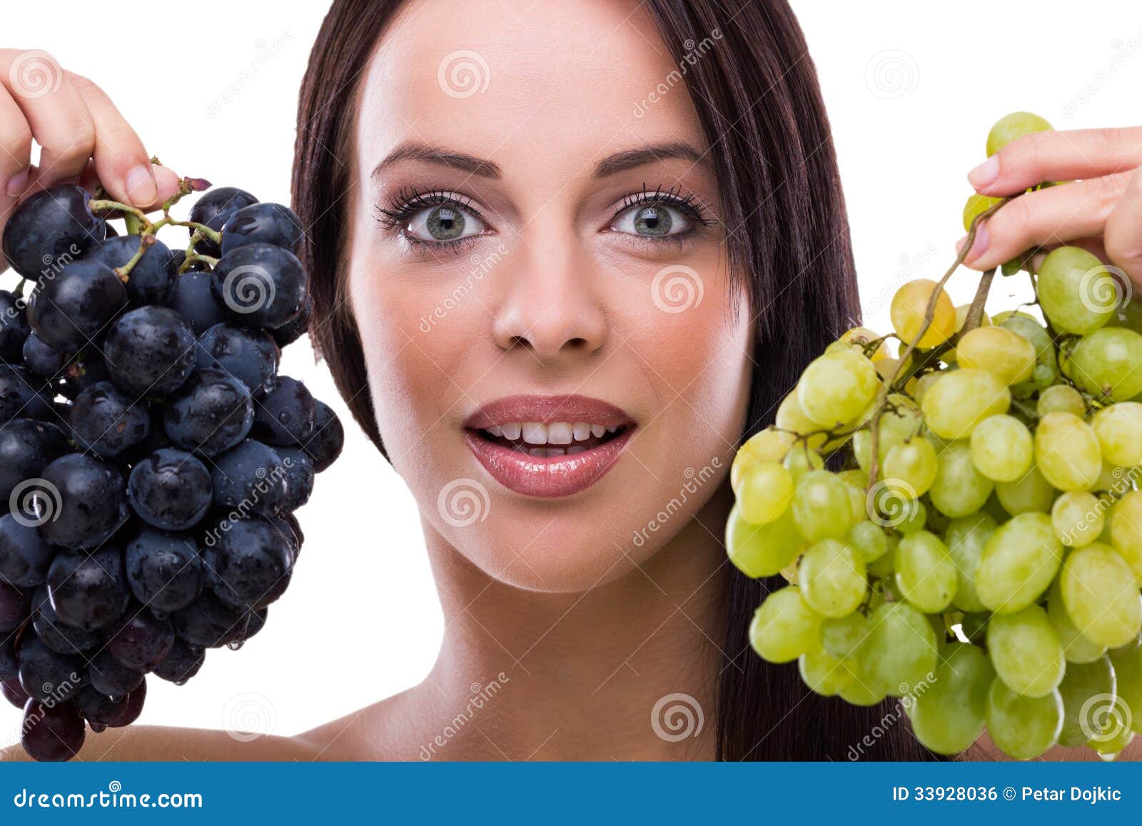 Young Beautiful Woman Holding Grapes Stock Photo - Image of diet, close ...