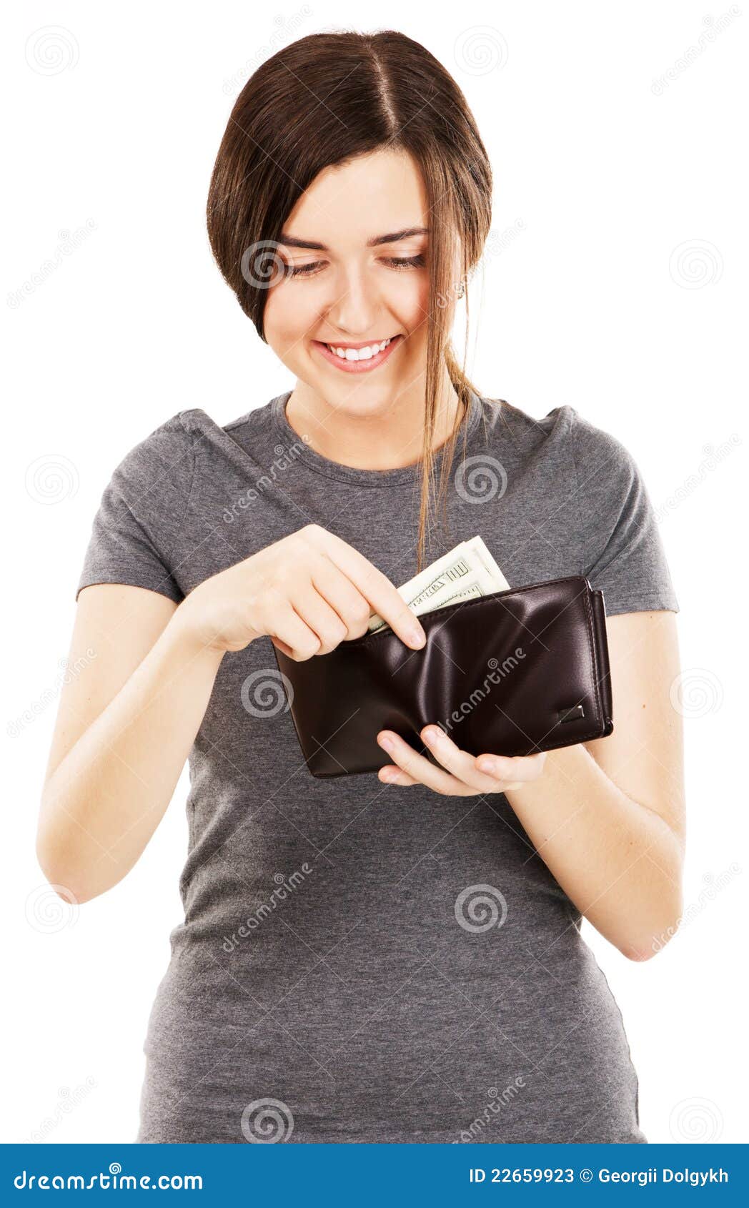 Young Beautiful Woman Holding a Wallet Stock Image - Image of friendly ...