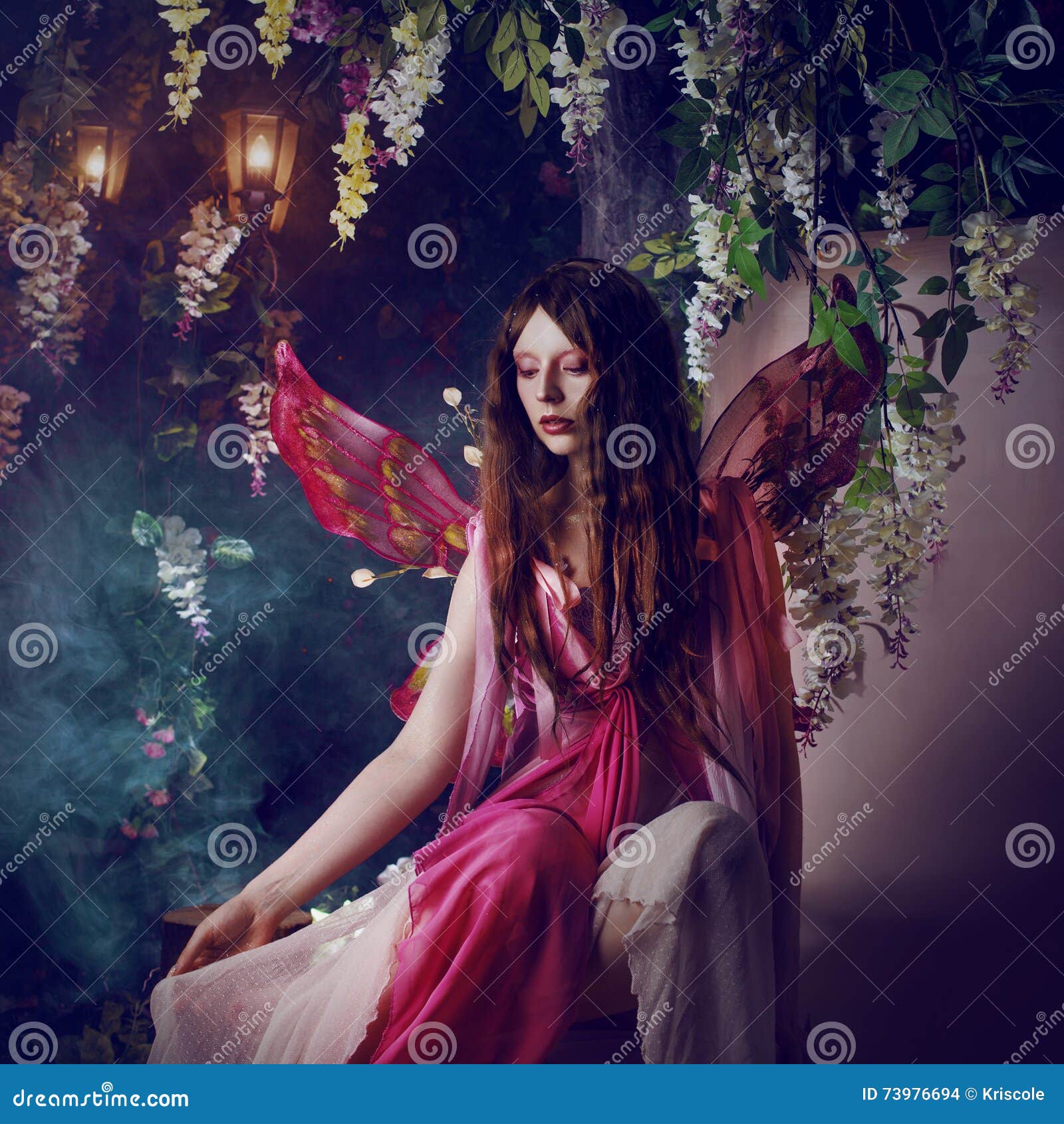 Young Beautiful Woman in the Image of Fairies, Magic Dark Forest Stock ...