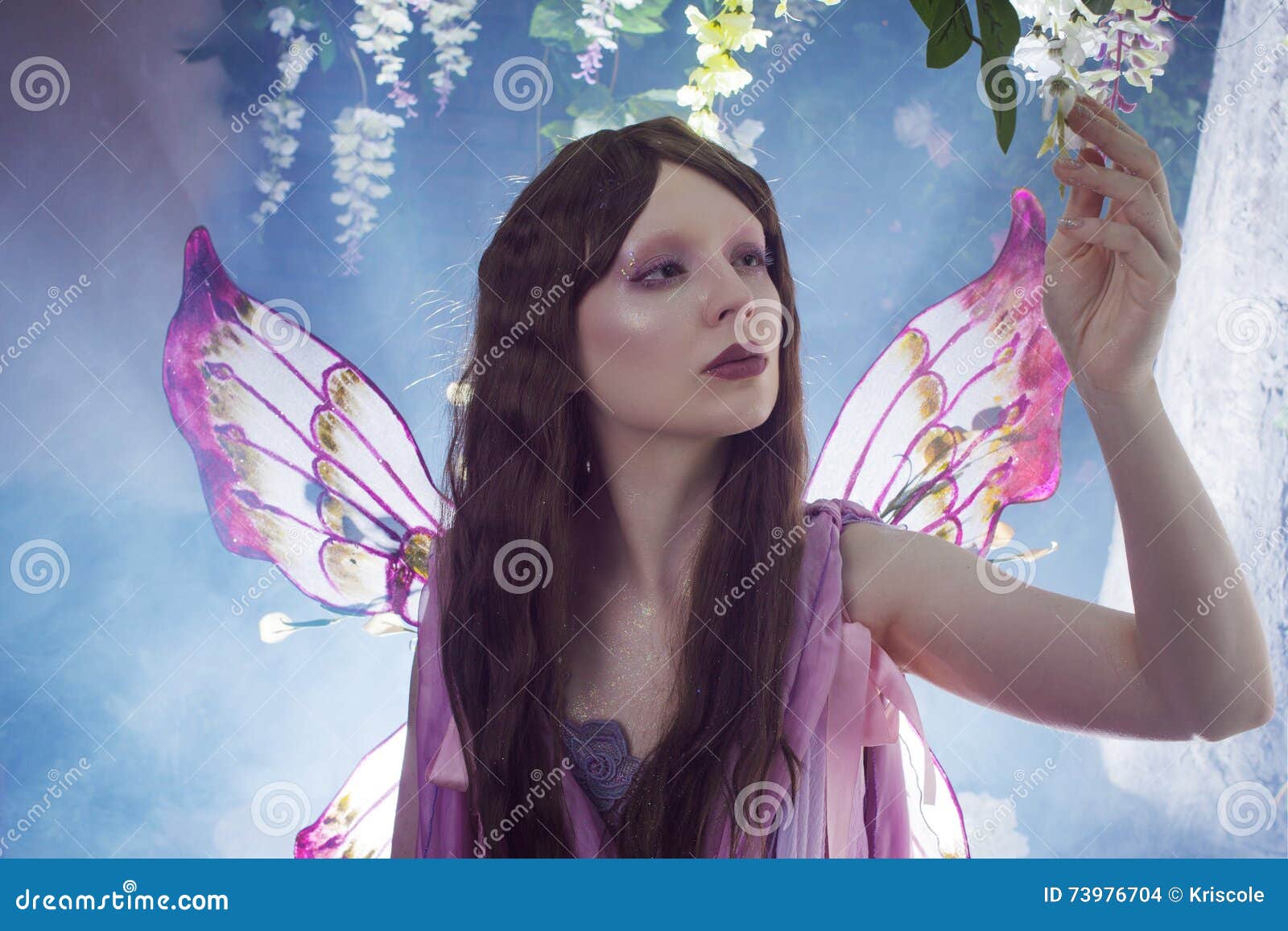 Young Beautiful Woman in the Image of Fairies, Magic Dark Forest Stock ...