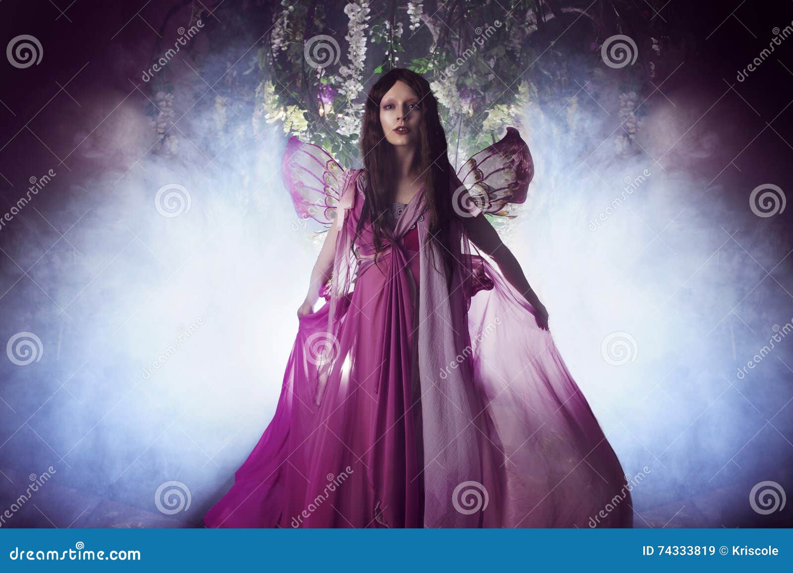 Young Beautiful Woman in the Image of Fairies, Magic Dark Forest Stock ...