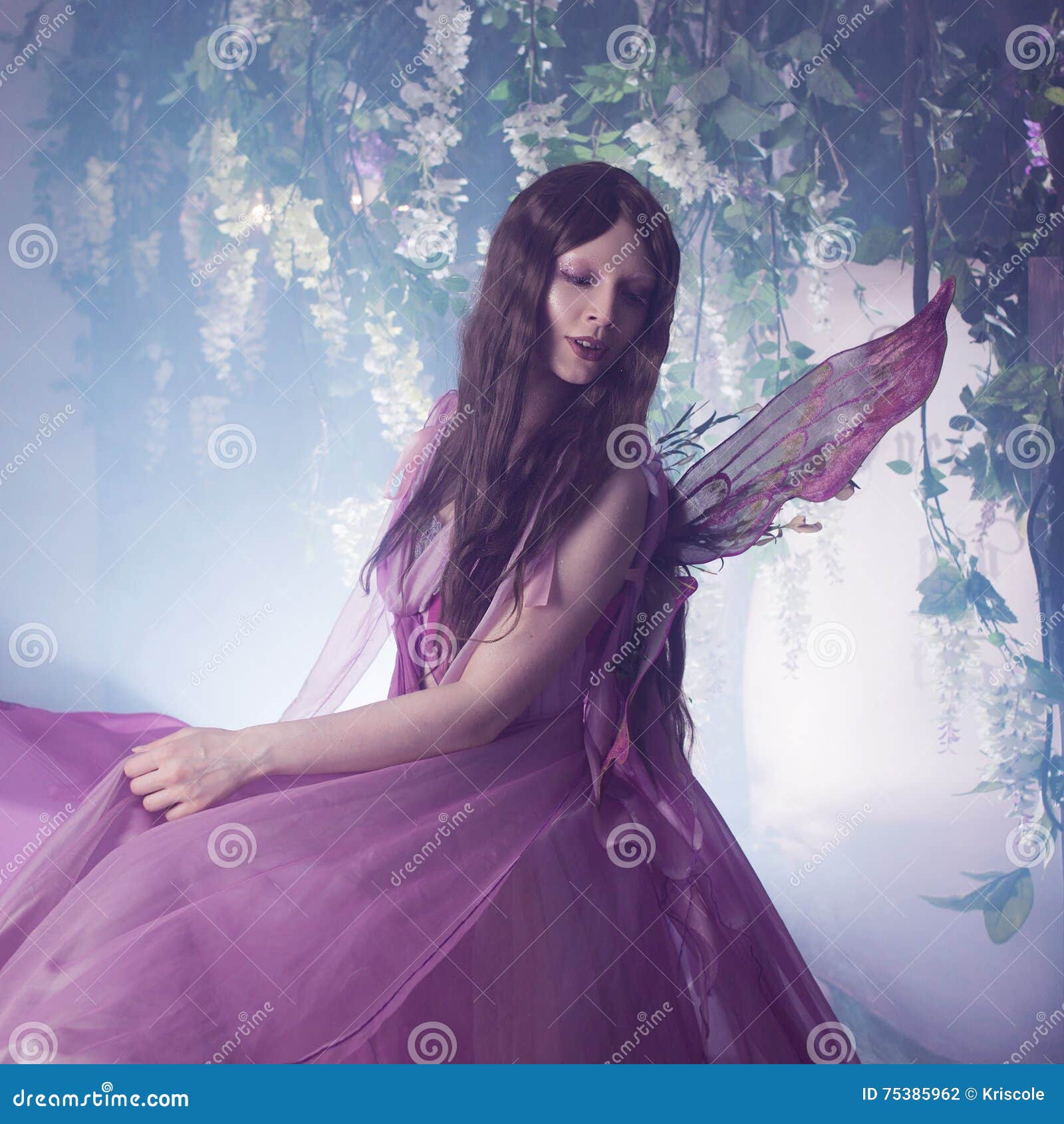 Young Beautiful Woman in the Image of Fairies, Magic Dark Forest Stock ...