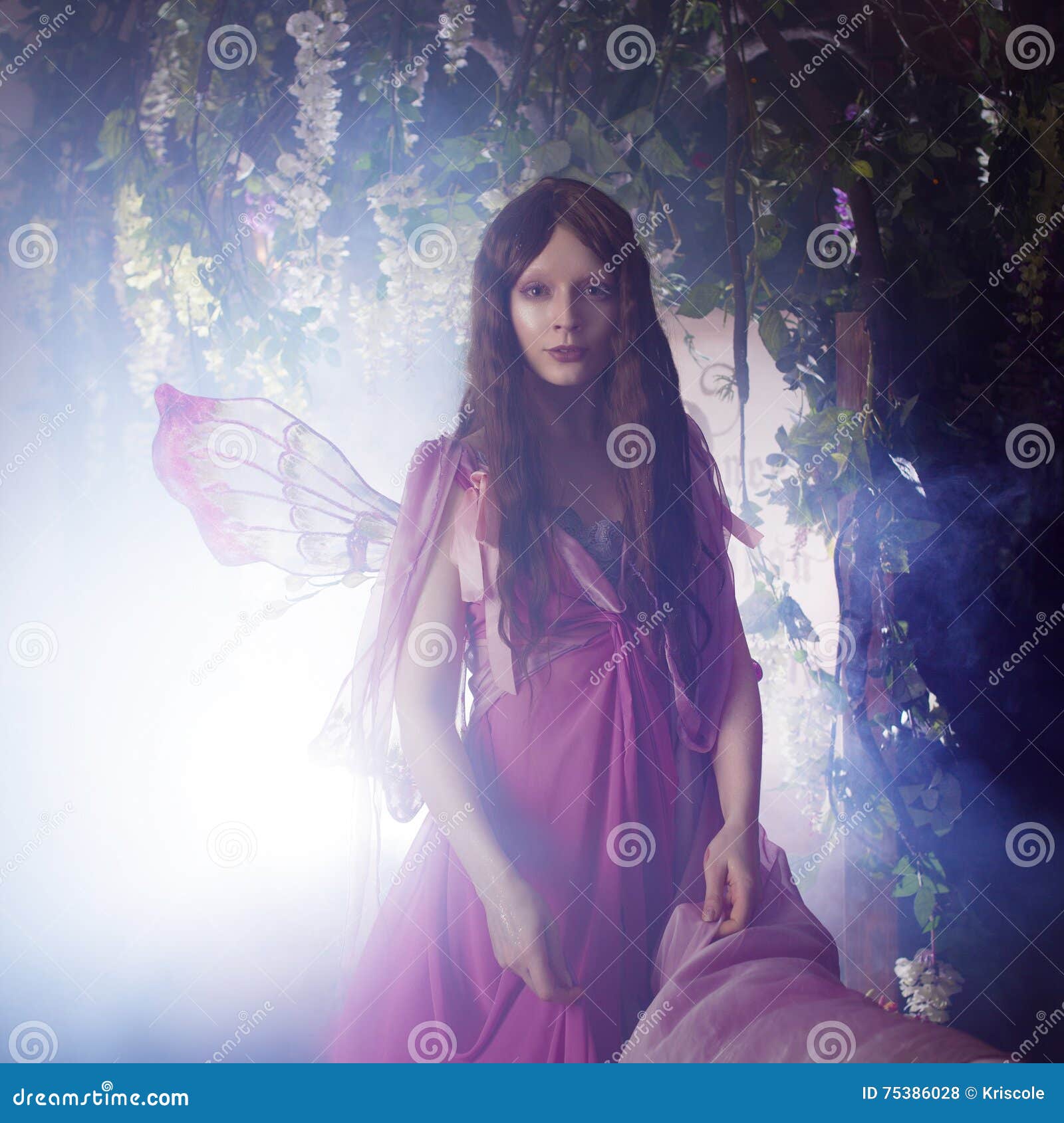 Young Beautiful Woman in the Image of Fairies, Magic Dark Forest Stock ...