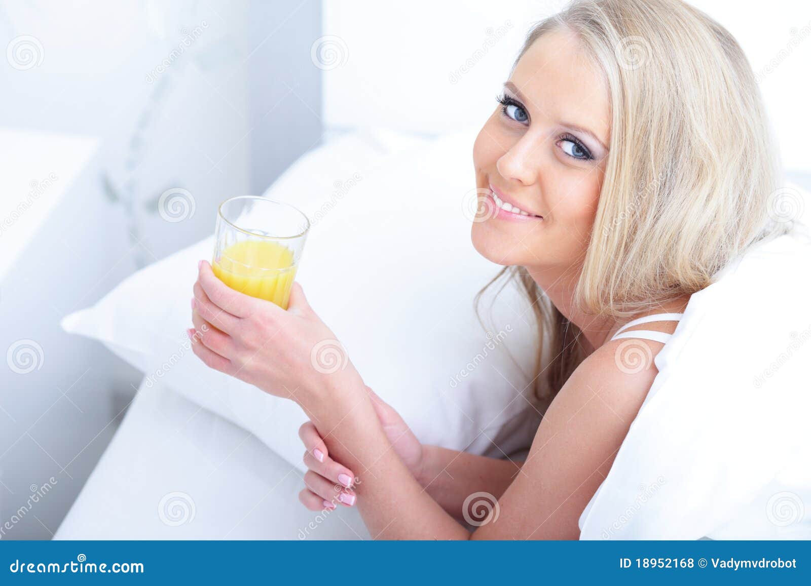 Young Beautiful Woman with Juice Stock Photo - Image of attractive ...