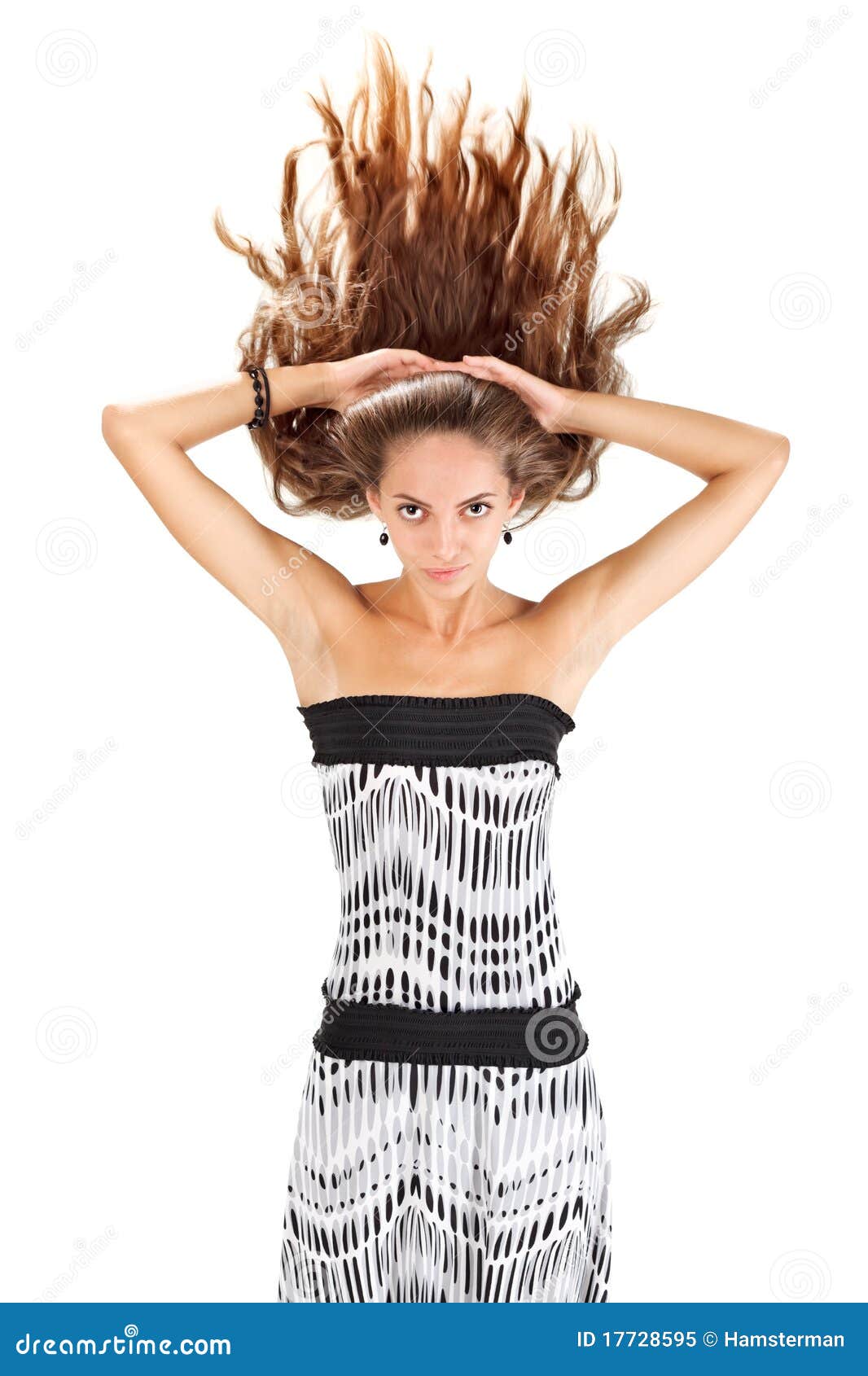 Young Beautiful Woman with Long Hairs Flying Stock Image - Image of ...