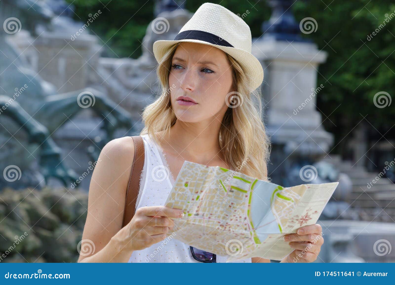 Young Beautiful Woman Looking at Map Stock Image - Image of research ...