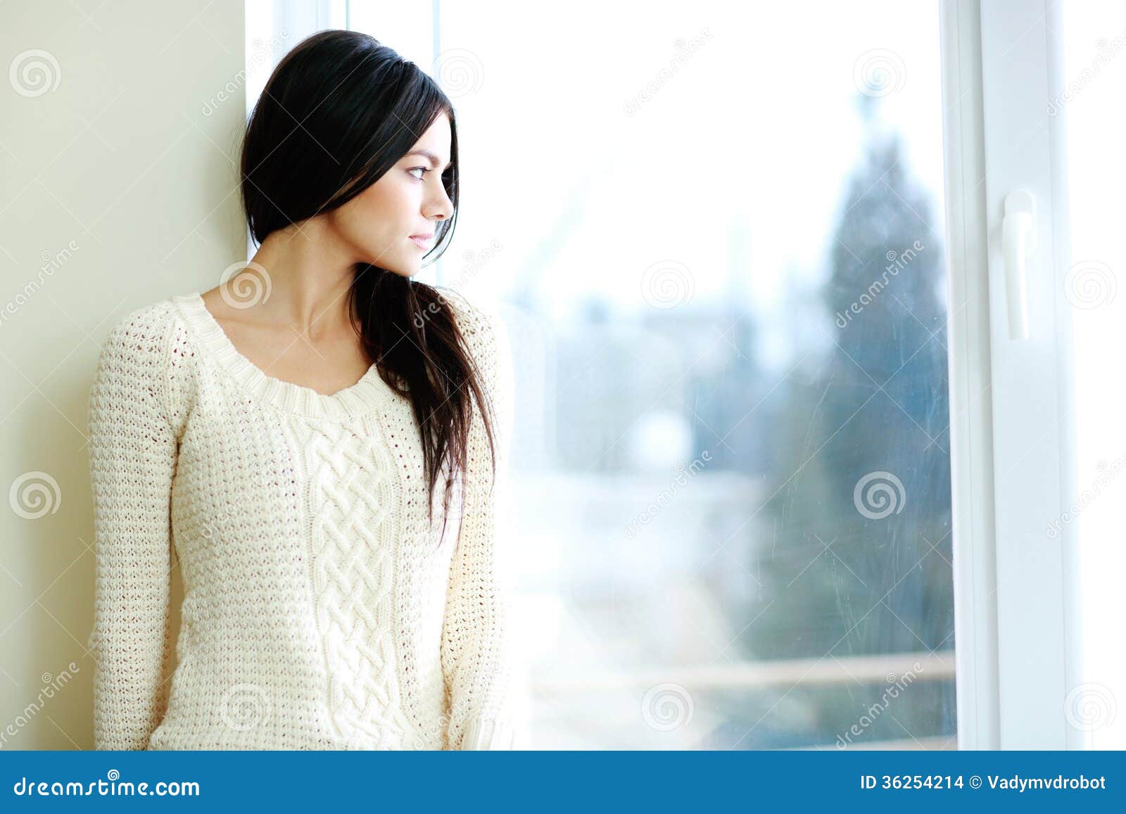 Young Beautiful Woman Looking at Window Stock Photo - Image of human ...