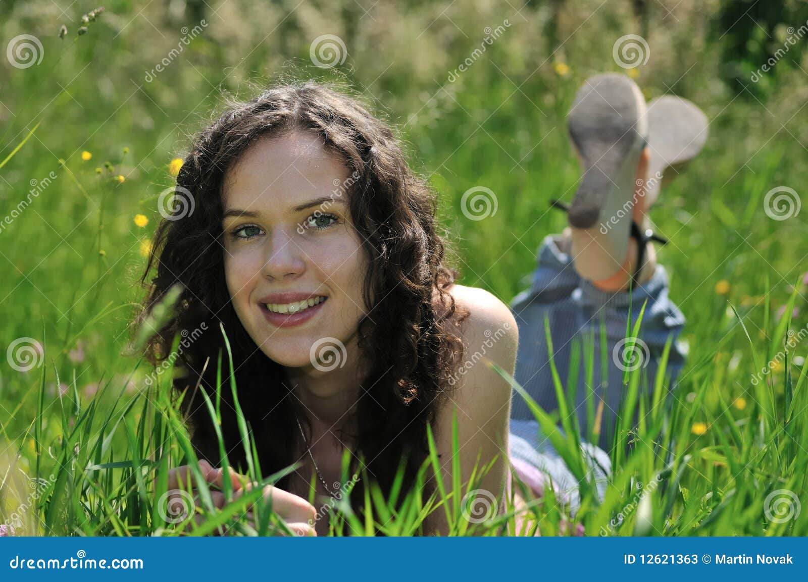 Young Beautiful Woman Lying Stock Image - Image of shoes, leisure: 12621363