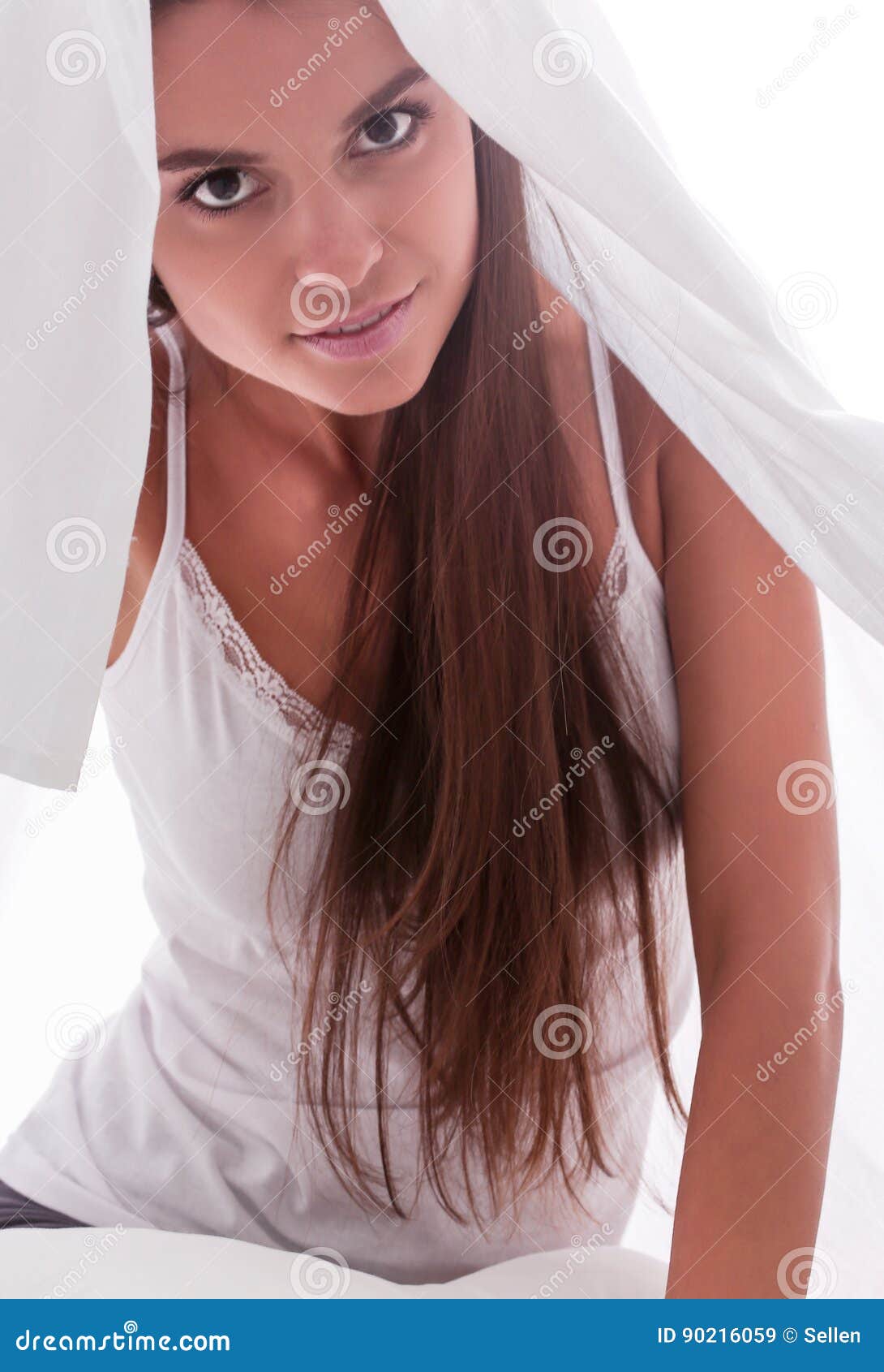 Young Beautiful Woman Lying in Bed Under Cover Stock Image - Image of ...