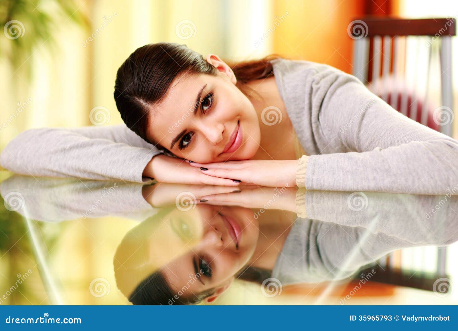 Young Beautiful Woman Lying on the Table Stock Image - Image of lovely ...