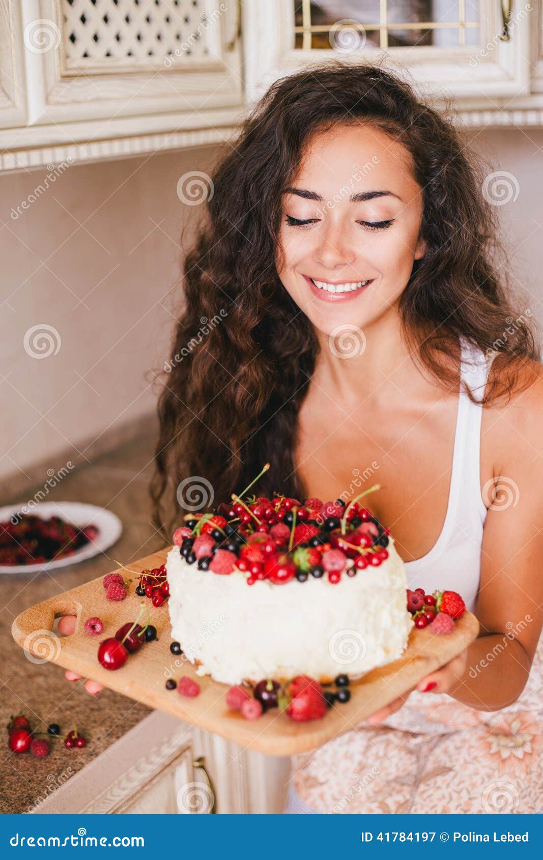 Young Beautiful Woman Making Cake at the Kitchen Stock Image - Image of ...